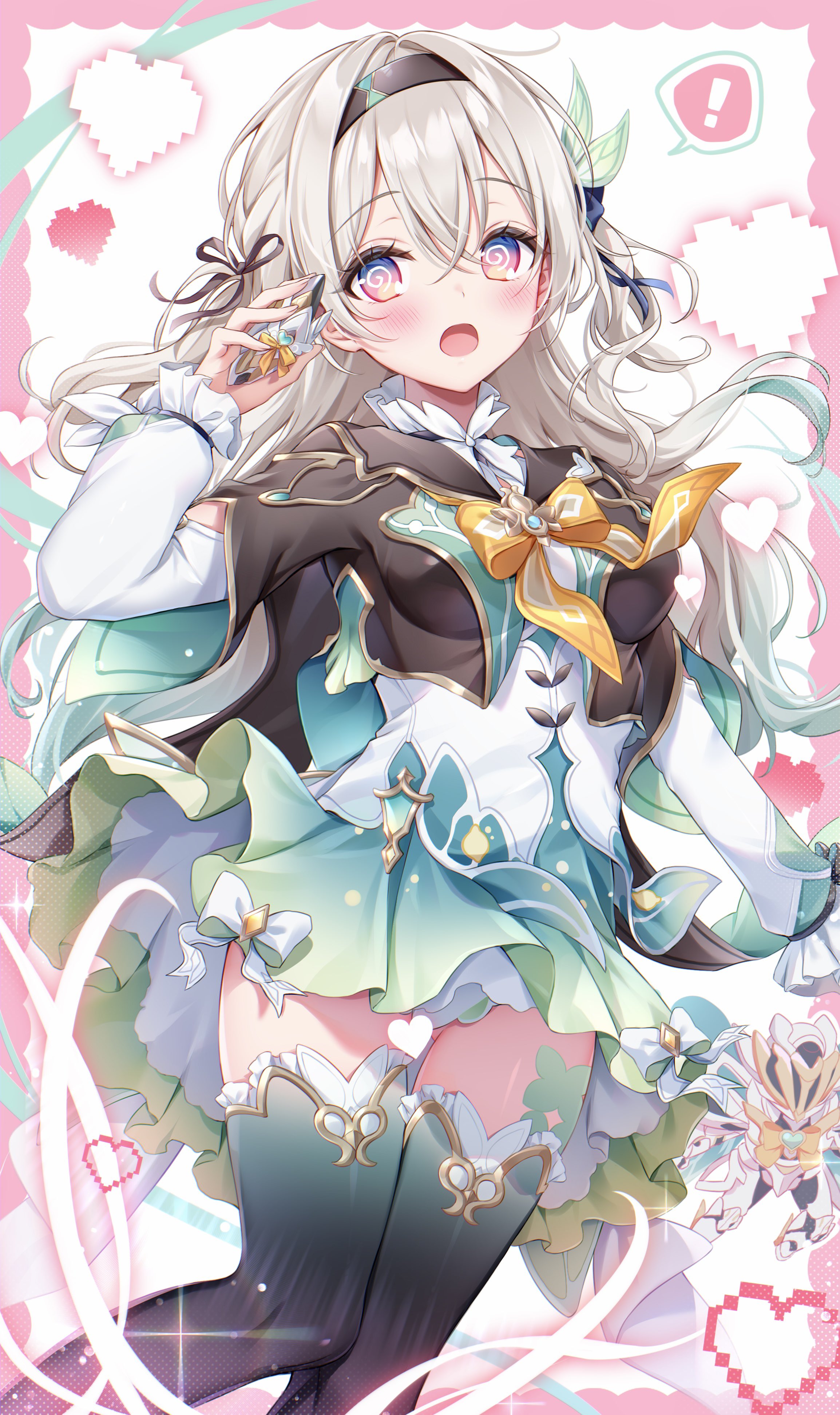 Safebooru - ! 1girl @ @ absurdres amaki ruto aqua skirt aqua thighhighs black hairband black ...