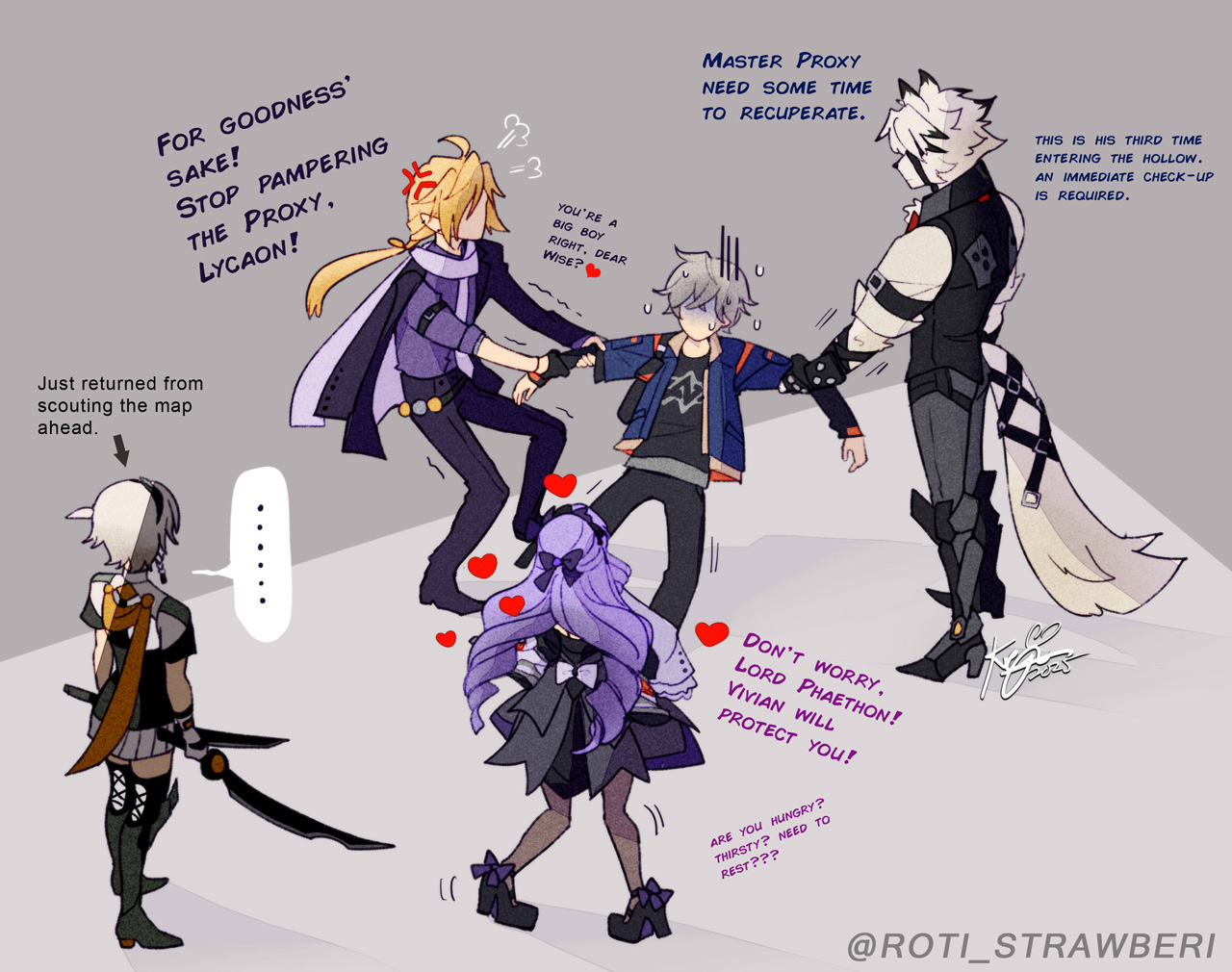 Safebooru - ... 2girls 3boys ahoge anby demara anby demara (silver soldier) anger vein animal ...