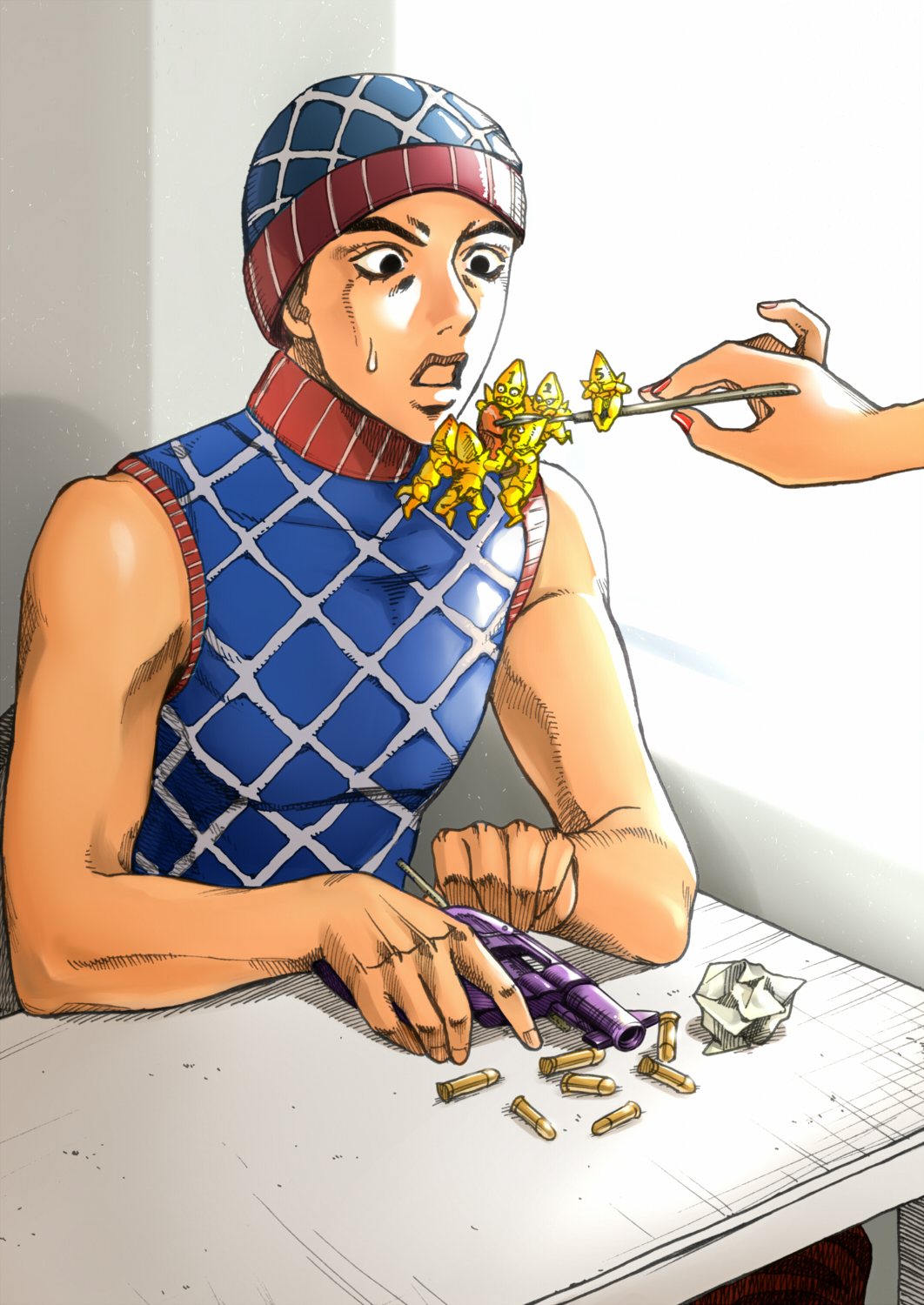 Safebooru - 1boy beanie bullet guido mista gun hat highres jojo no ...