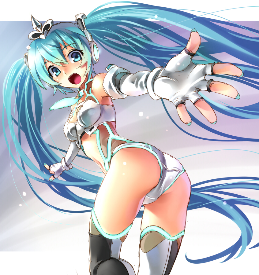 Safebooru - 1girl aqua eyes aqua hair elbow gloves fingerless gloves gloves hatsune miku ...