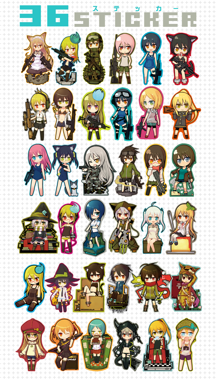 Safebooru - 6+girls chibi highres ico (green bullet) kimidori (ico ...