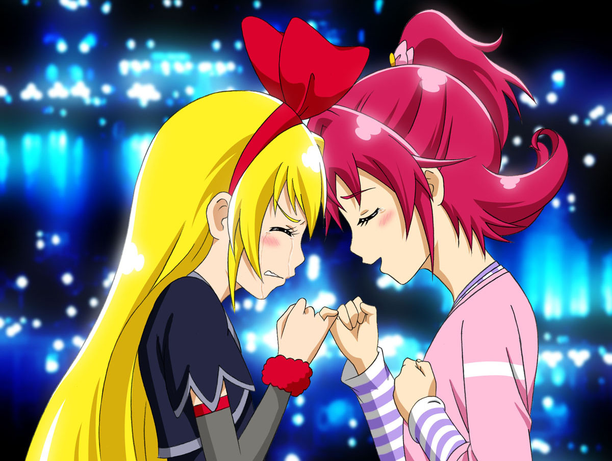 Safebooru - 2girls aida mana blonde hair blush city lights closed eyes ...