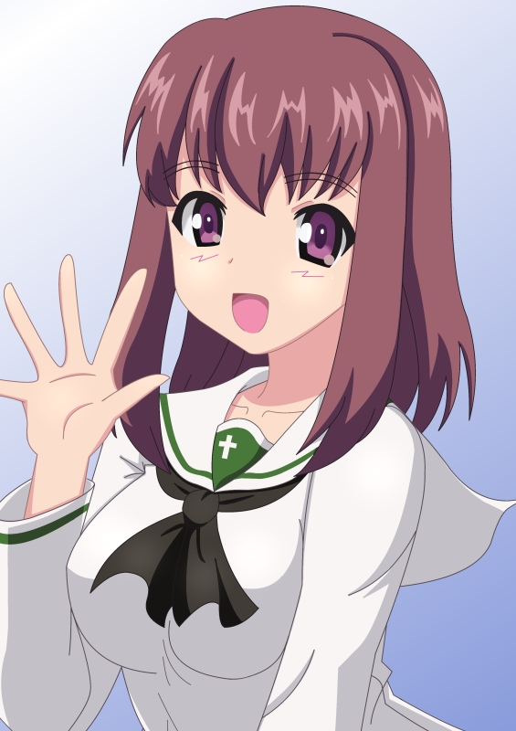 Safebooru - 1girl alternate costume blue background blush breasts brown ...