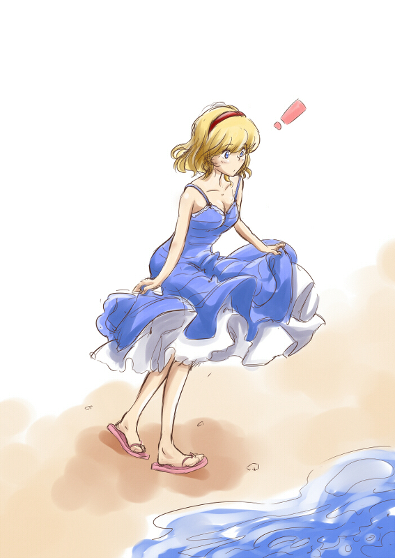 Safebooru - ! 1girl alice margatroid beach blonde hair breasts non (z-art) sandals short hair ...