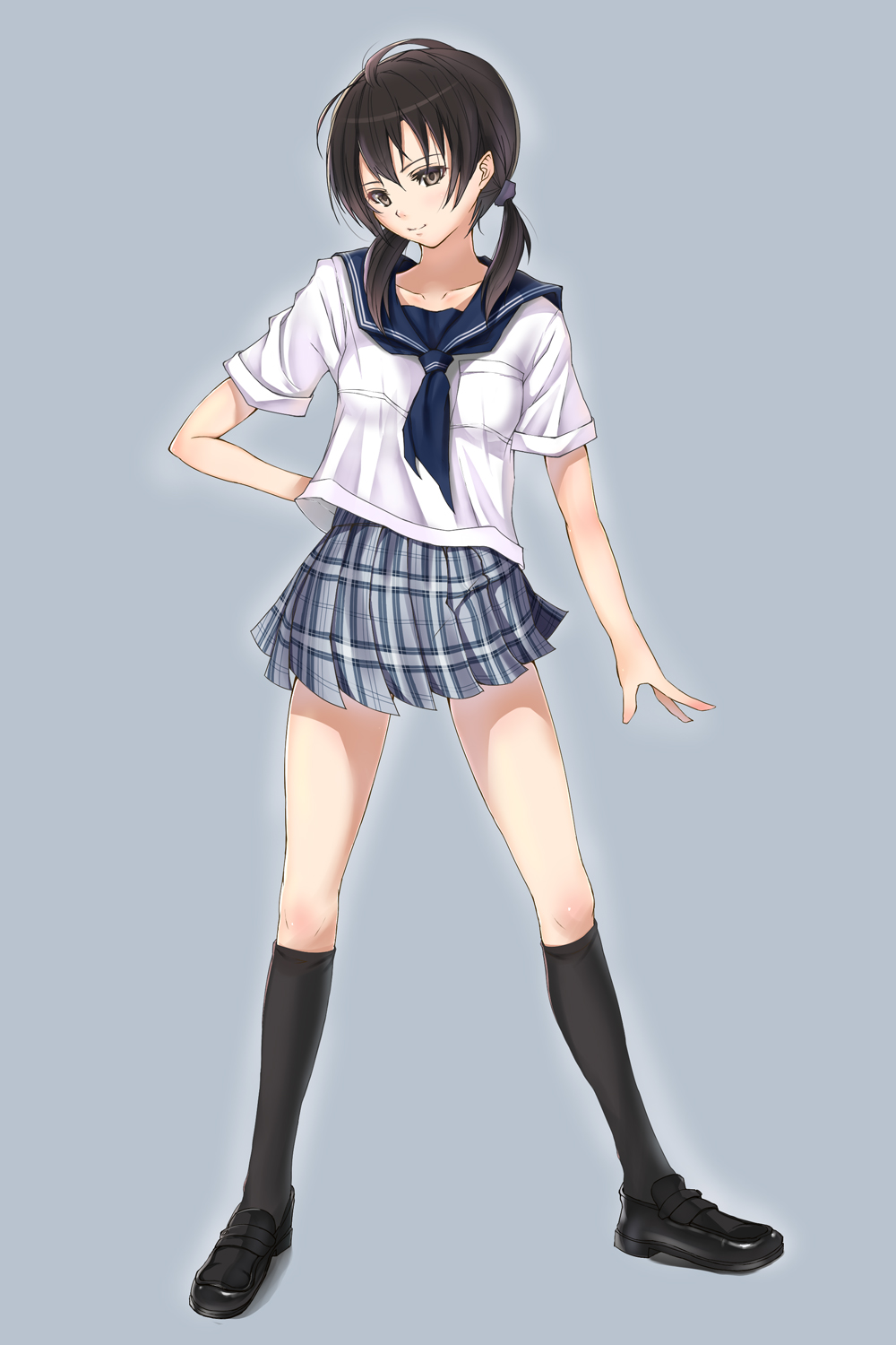 Safebooru - 1girl blush breasts brown eyes brown hair grey background highres kagerou ...