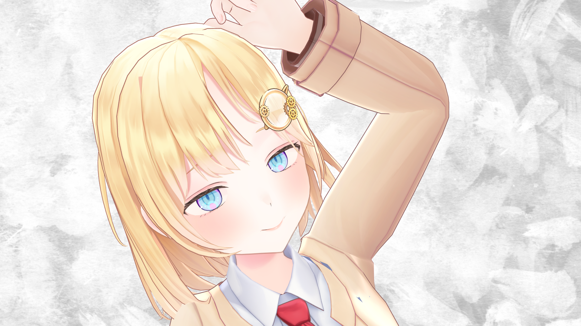 Safebooru - 1girl 3d arms up blue eyes blunt bangs hair ornament hands ...