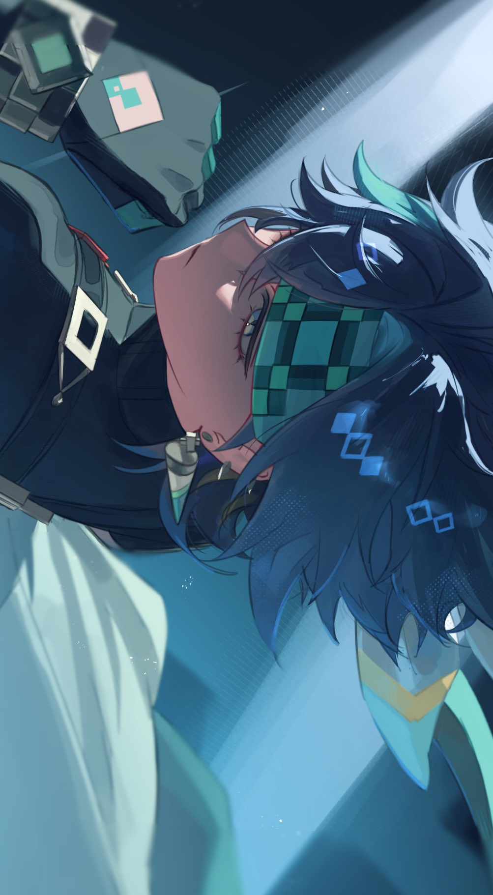 Safebooru - 1boy black shirt blurry blurry background clenched hand from above genshin impact ...