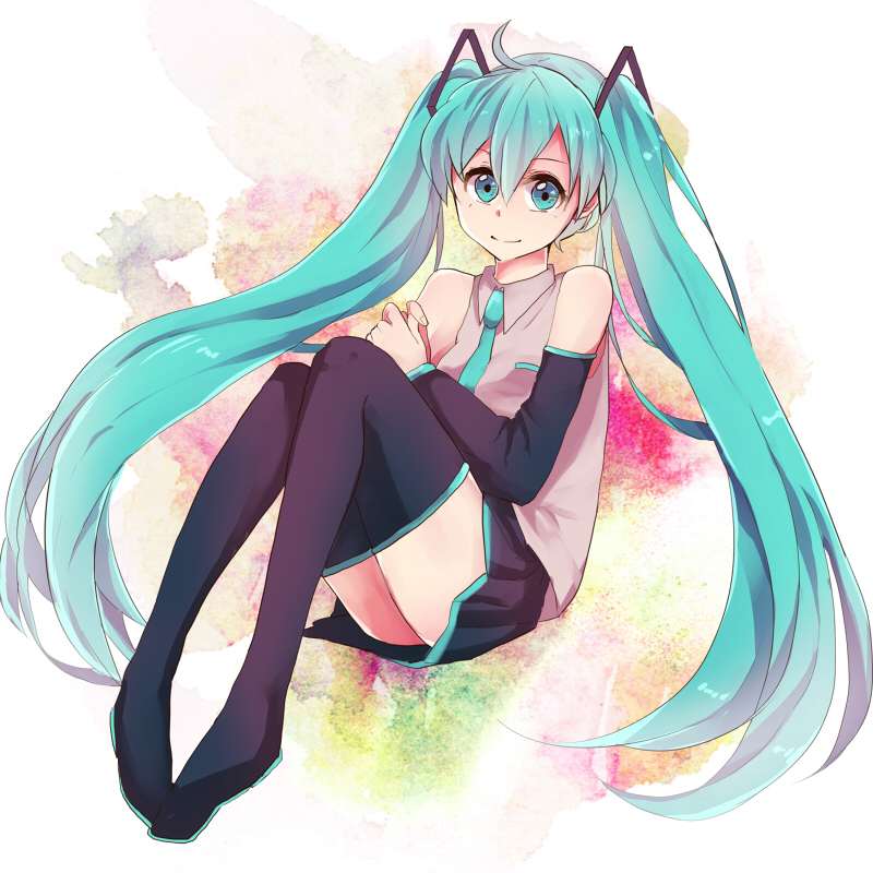 Safebooru - 1girl ahoge aqua eyes aqua hair detached sleeves hatsune miku long hair looking at ...