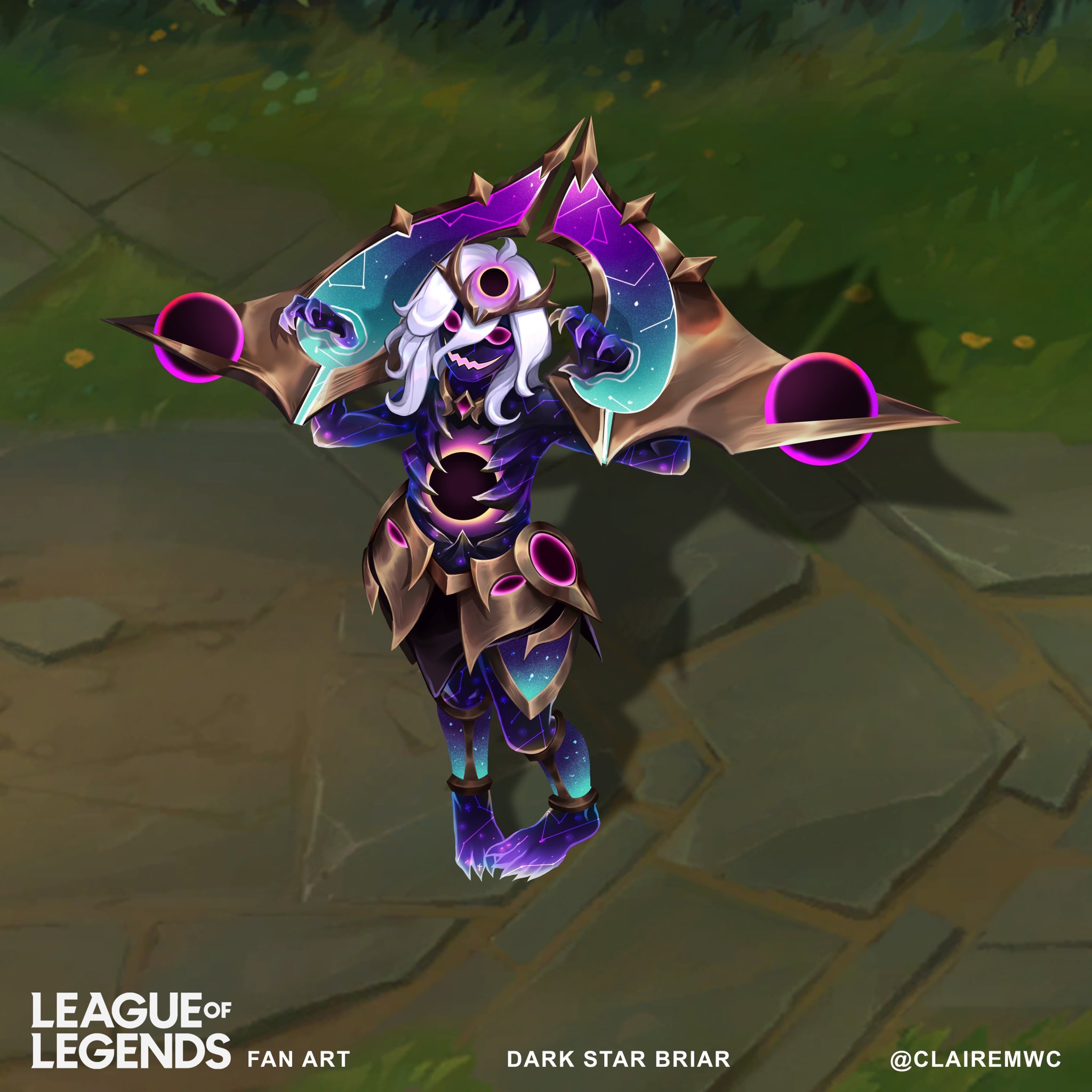 Safebooru - 1girl :d armor artist name barefoot black skin briar ...