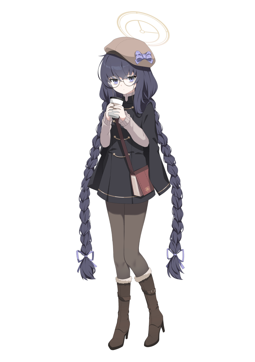 Safebooru - 1girl alternate costume bag beret black hair blue archive boots braid full body halo ...