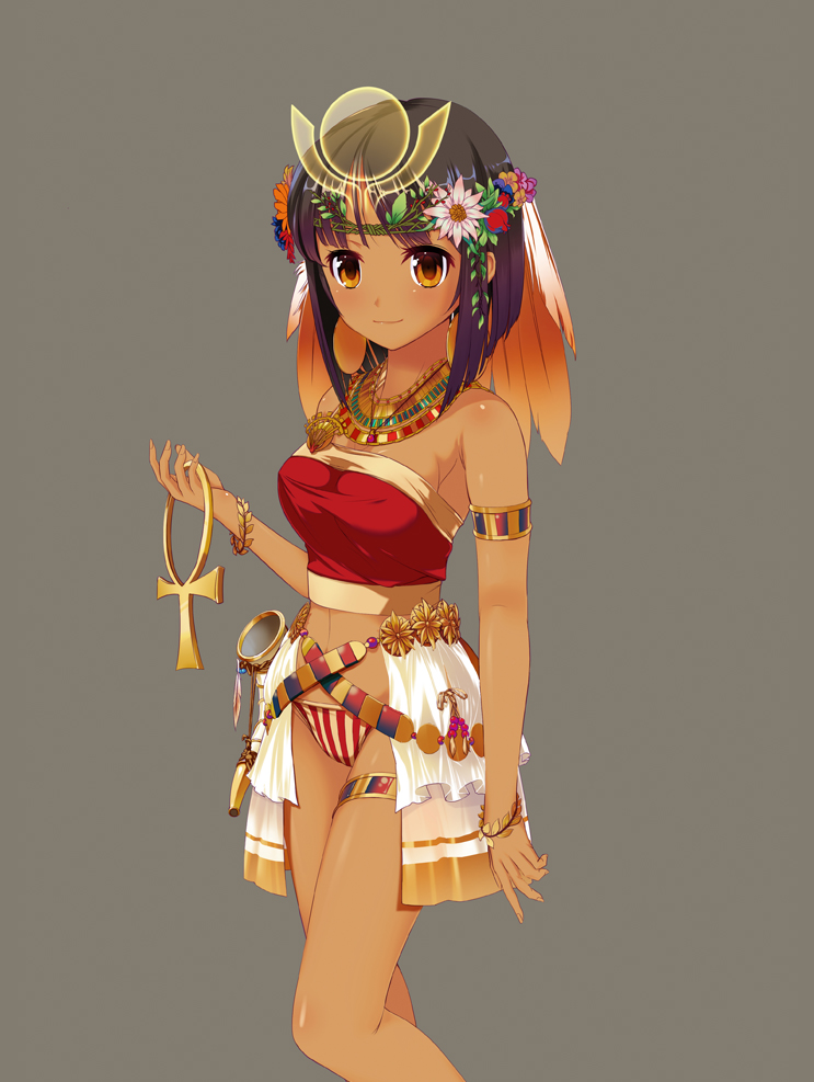 Safebooru - 1girl ankh belt black hair dark skin egyptian head wreath jewelry necklace orange ...