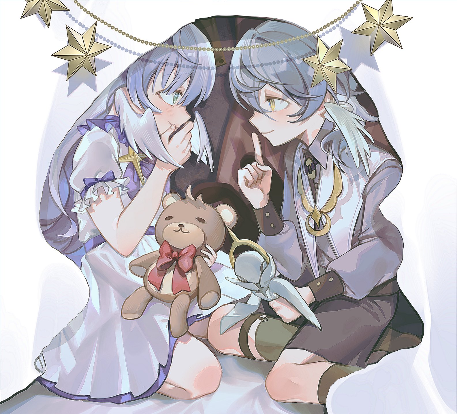 Safebooru - 1boy 1girl blonde hair blush brother and sister brown socks collar commentary ...