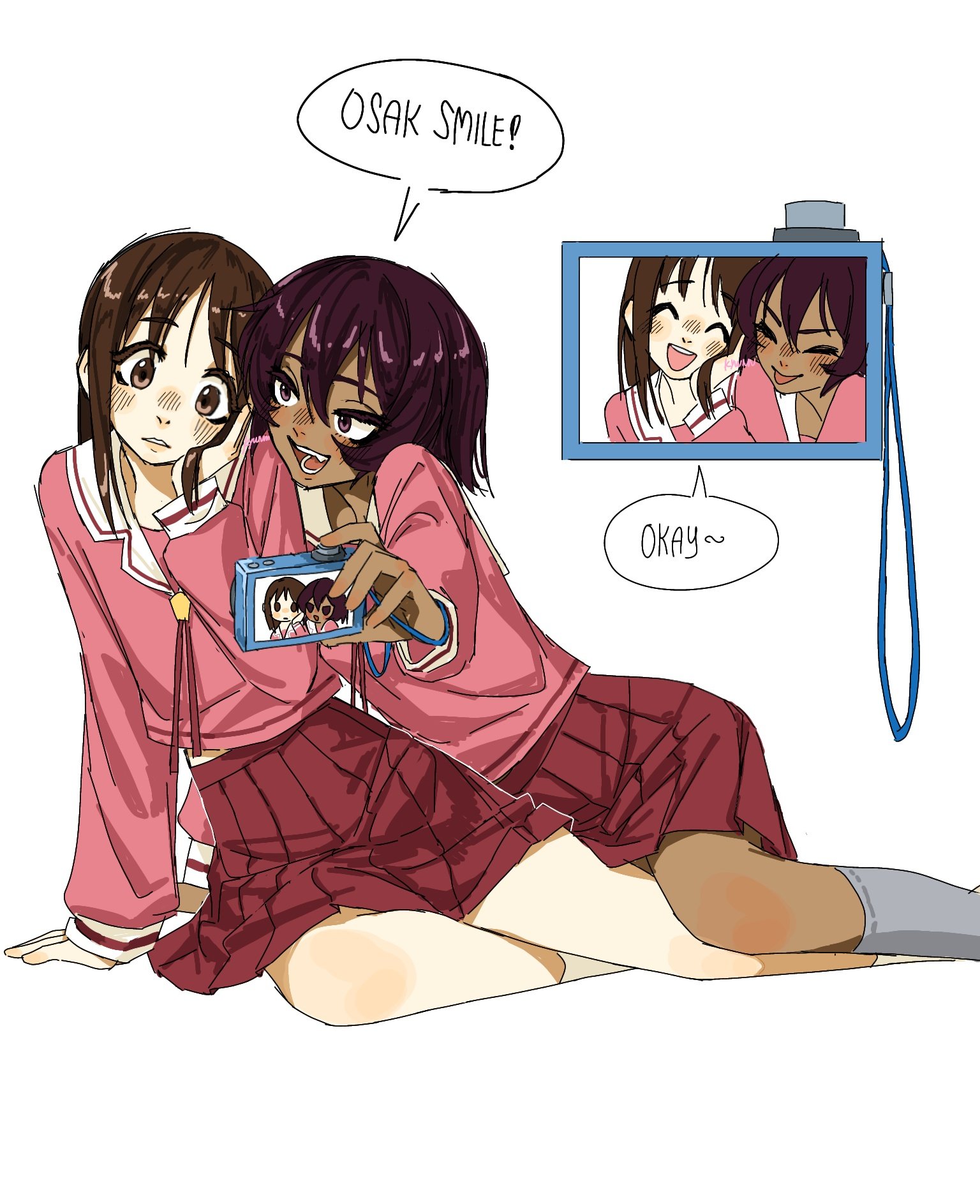 Safebooru - 2girls :d :p arm support artist name azumanga daioh azumanga daioh's school uniform ...
