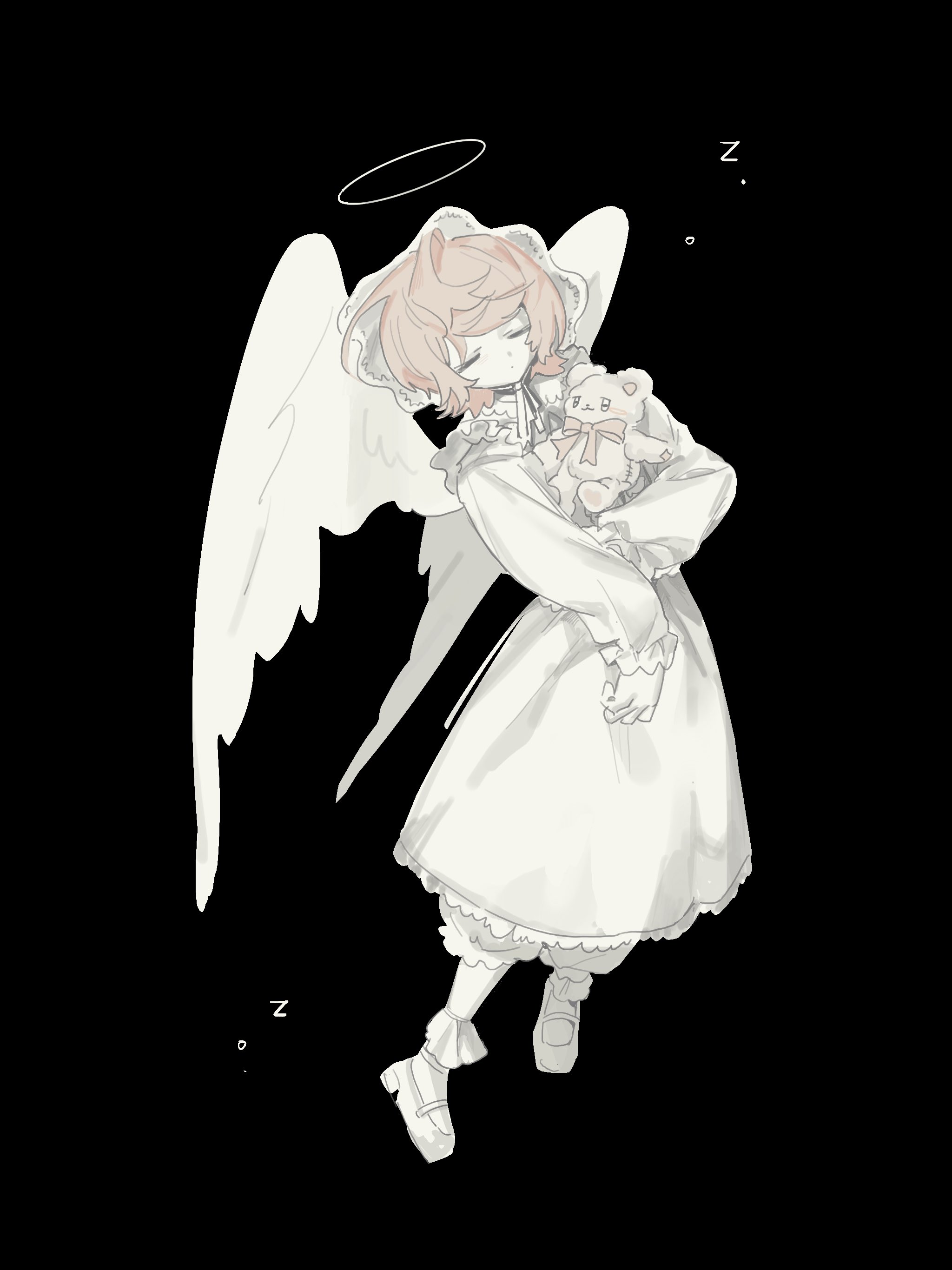 Safebooru - 1girl absurdres angel wings black background closed eyes closed mouth commentary dot ...