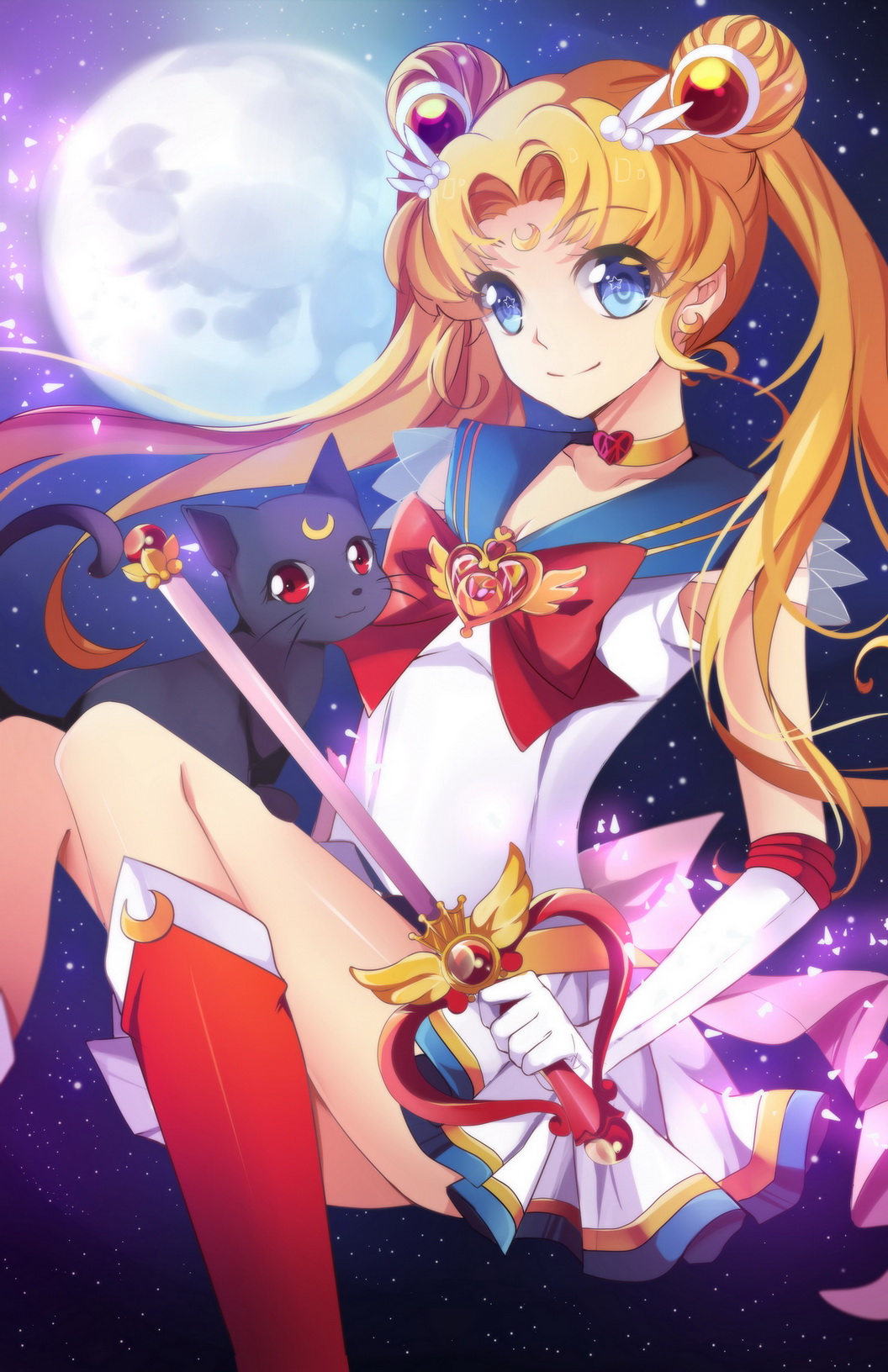 Safebooru - 1girl bishoujo senshi sailor moon blonde hair blue eyes boots bow cat choker ...