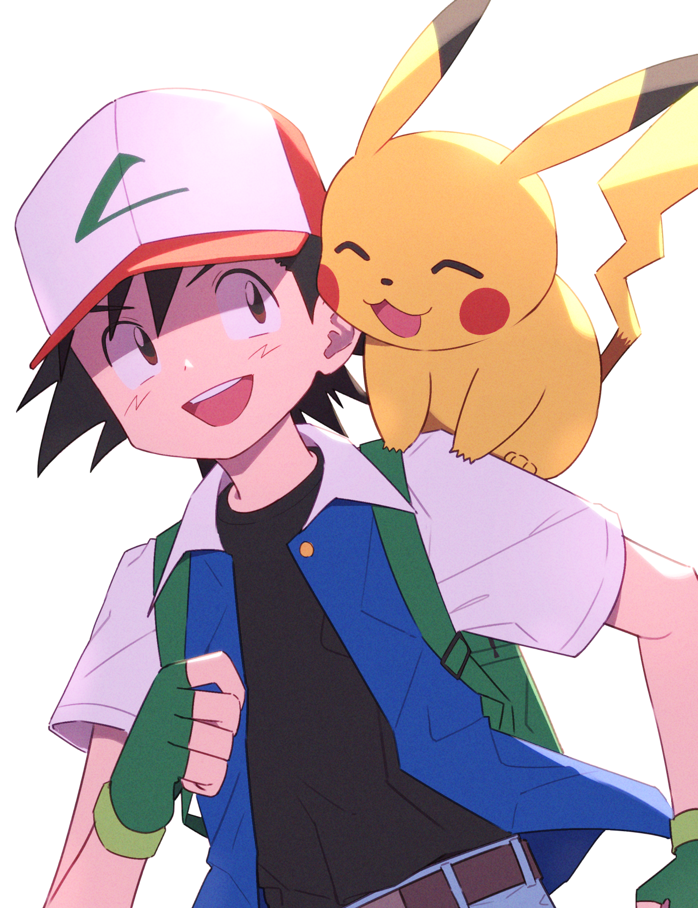 Safebooru - 1boy ash ketchum backpack bag black hair black shirt brown ...