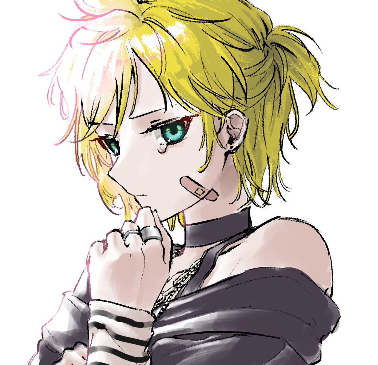 Safebooru - 1boy alternate costume bandaid bandaid on cheek bandaid on face black choker black ...