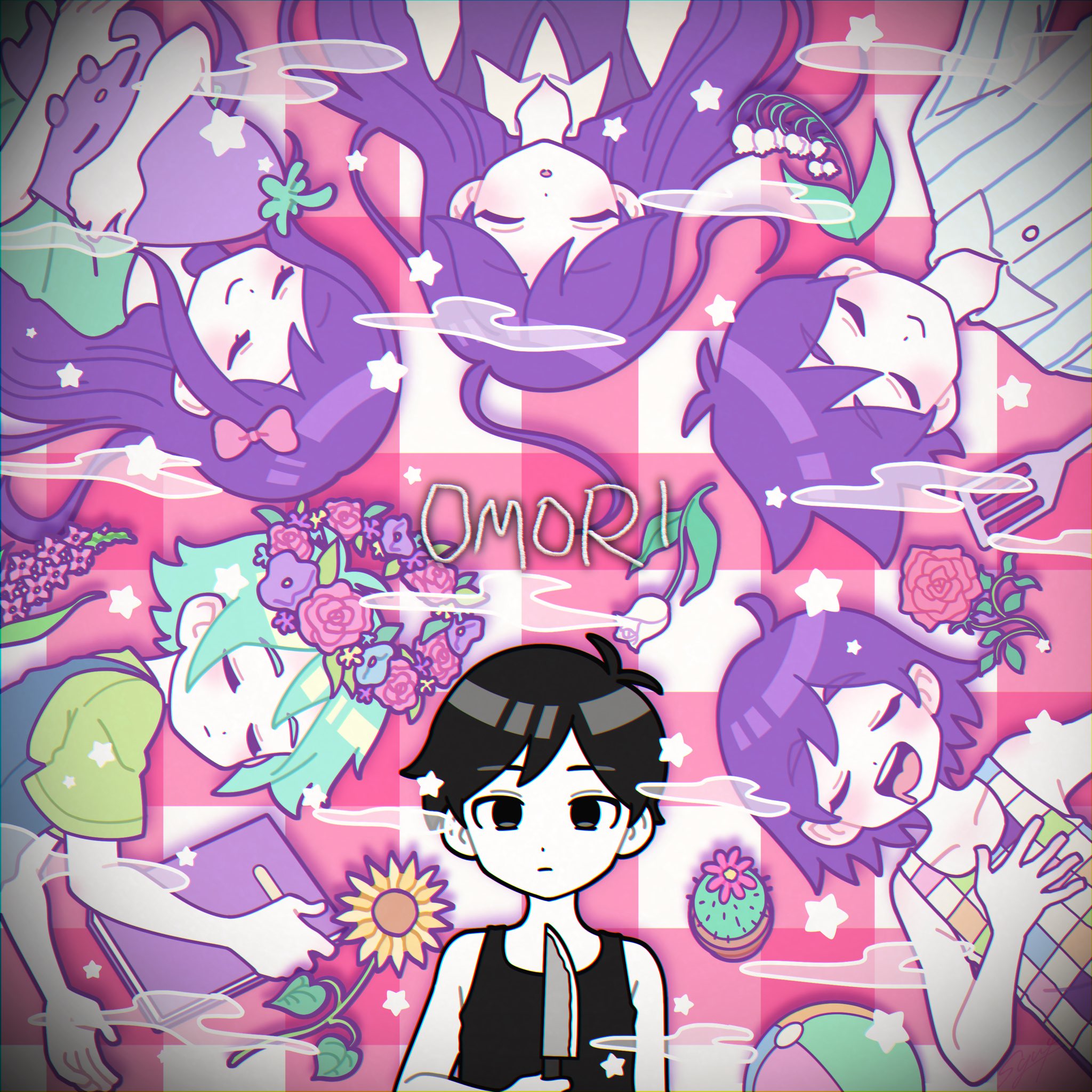 Safebooru - 2girls 4boys :d :o ahoge antenna hair aubrey (headspace) (omori) aubrey (omori) ball ...