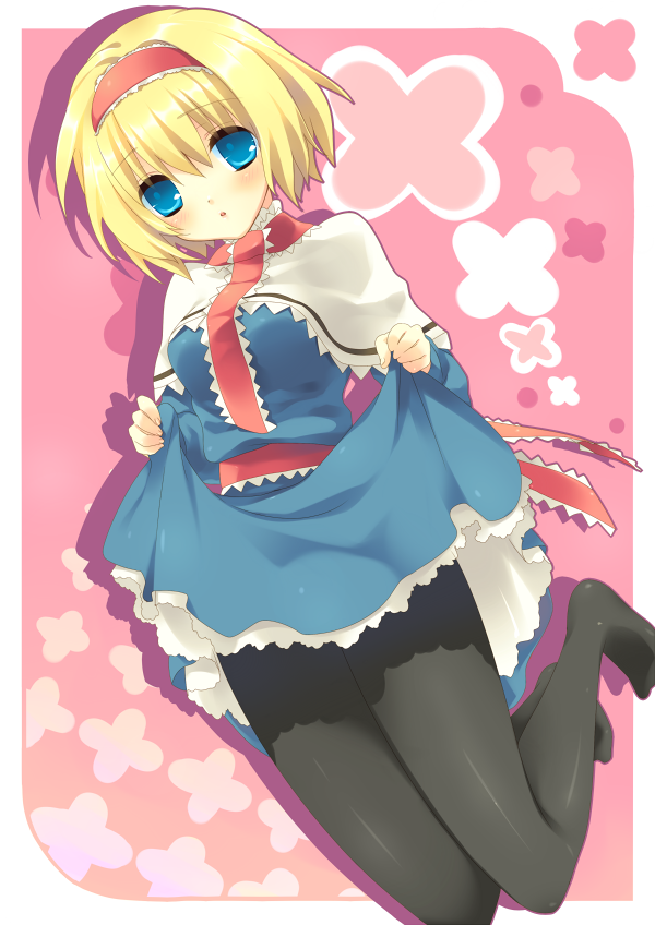 Safebooru - alice margatroid blonde hair blue eyes dress dress lift hairband pantyhose short ...