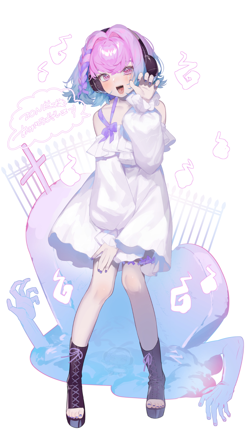 Safebooru - 1girl :d bare shoulders blue hair blue nails braid ...