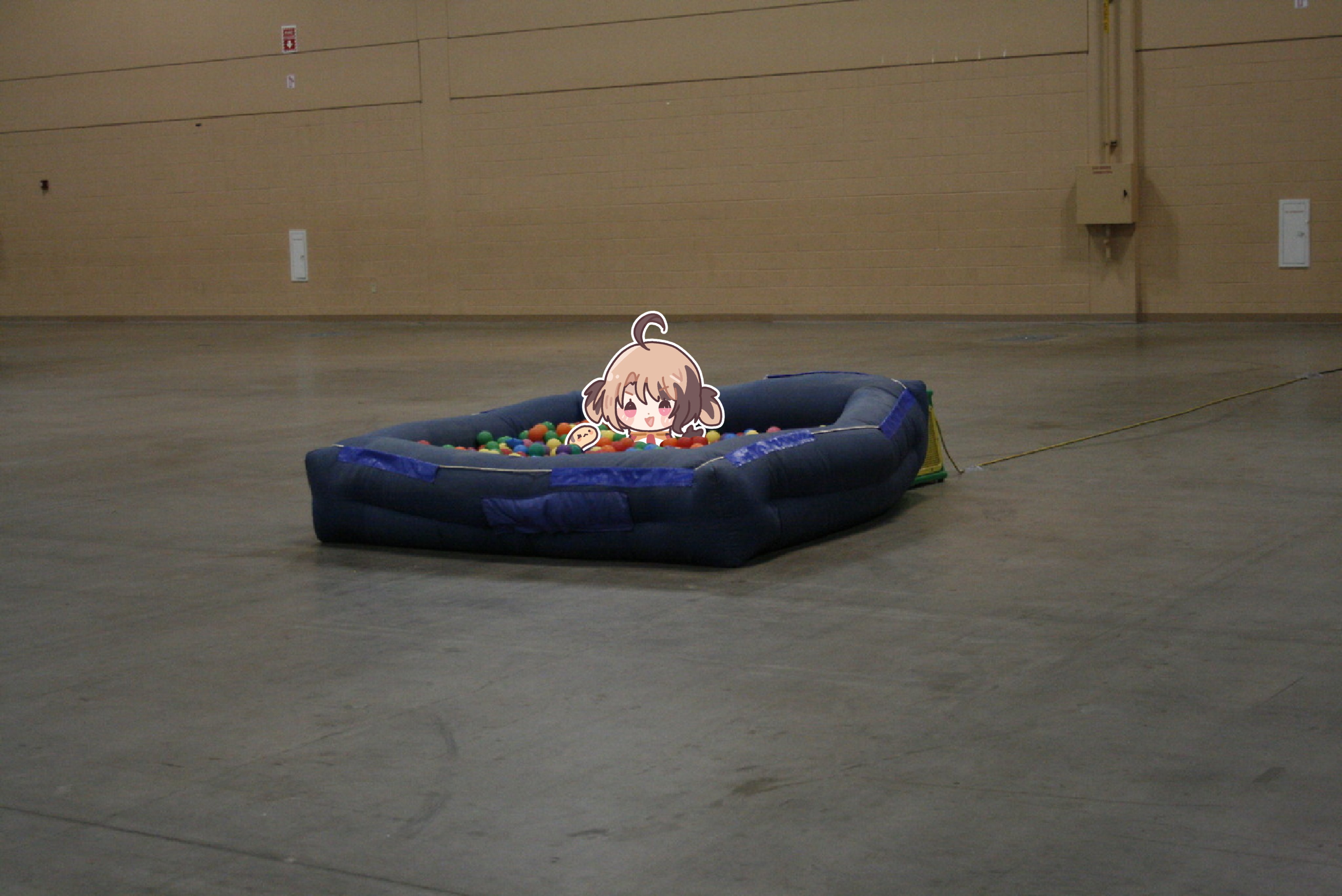 Safebooru - 1girl :d absurdres ahoge ball pit brown hair bulbaasaur chibi chibi only commentary ...