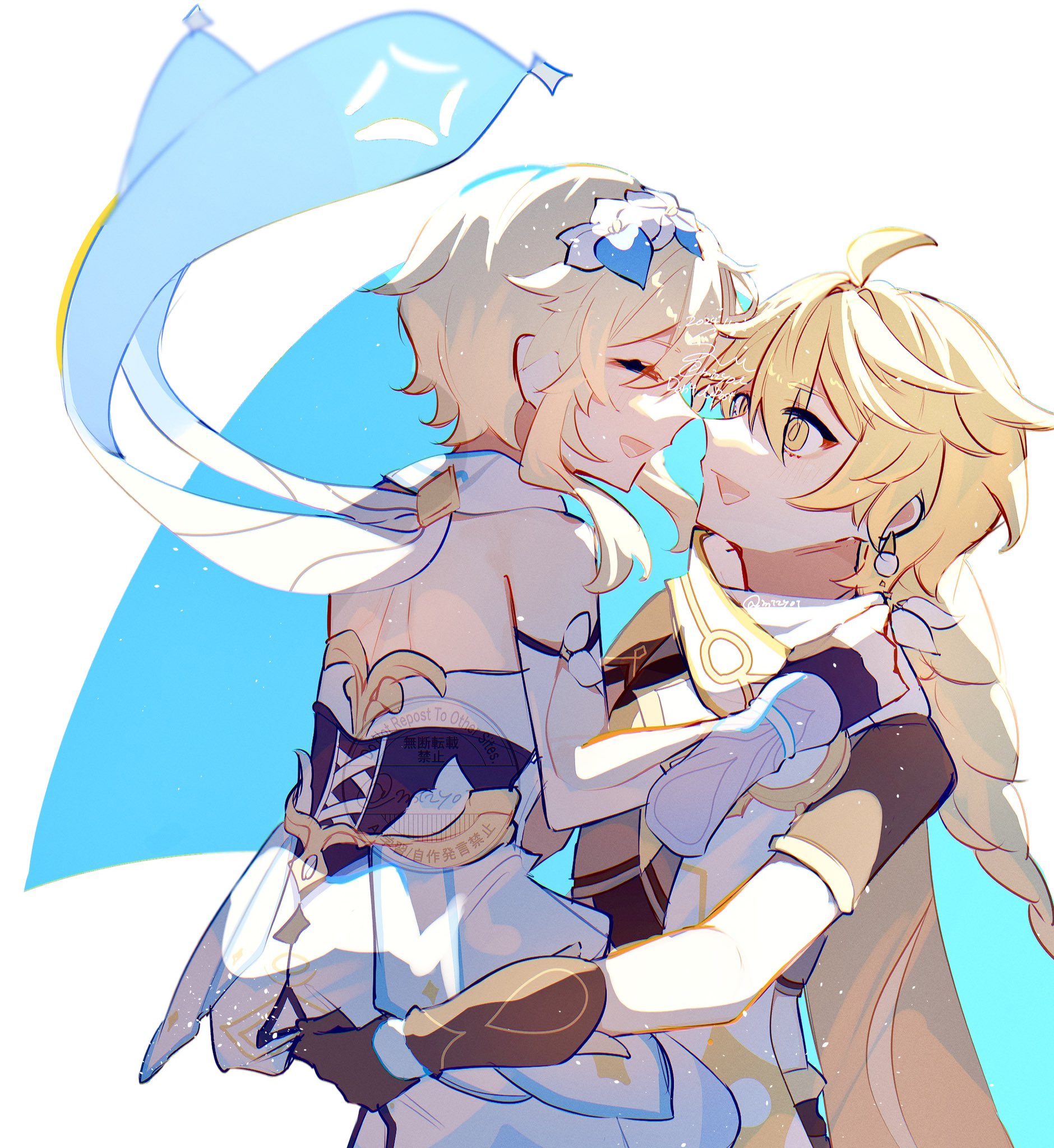 Safebooru - 1boy 1girl aether (genshin impact) ahoge blonde hair braid brother and sister ...