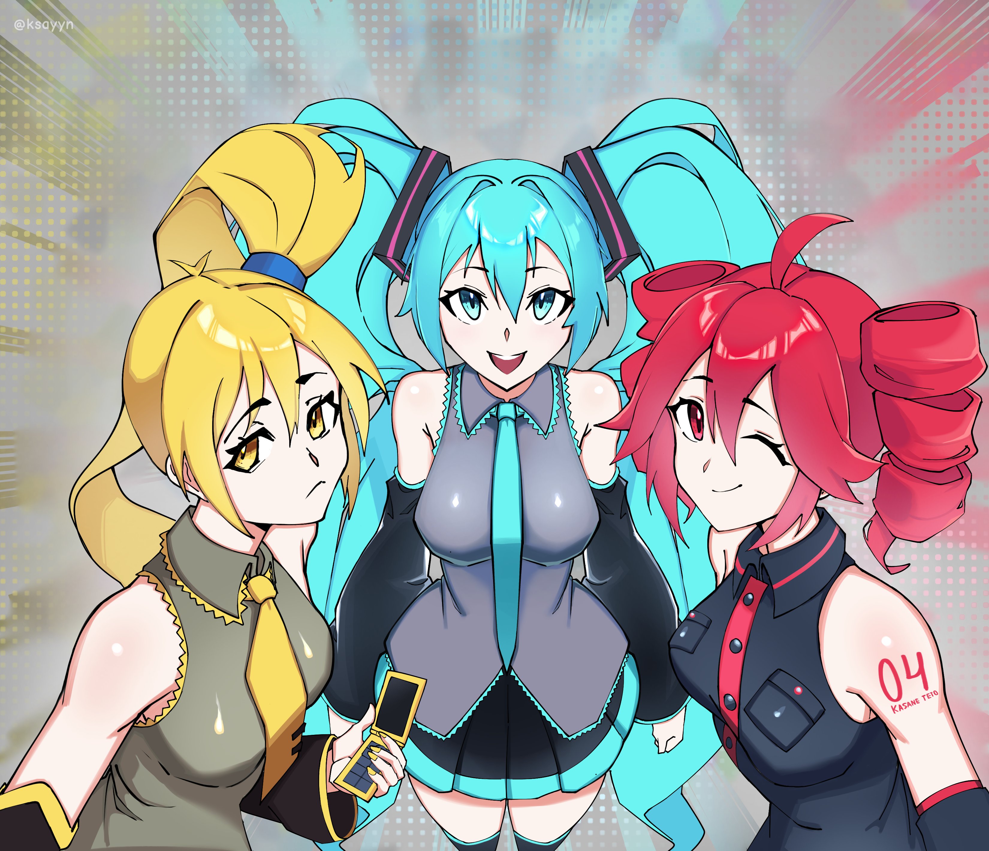 Safebooru - 3girls absurdres ahoge arm tattoo armpit crease bare shoulders black shirt black ...