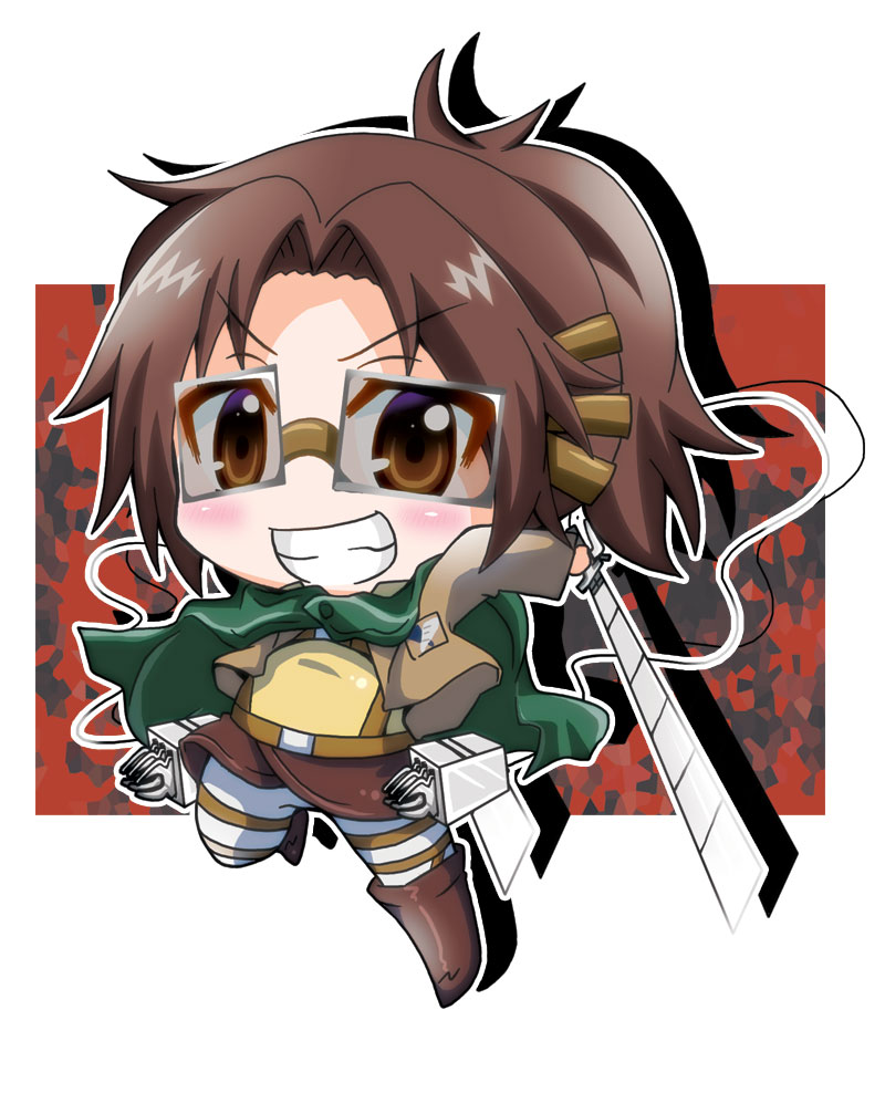 Safebooru - 1girl belt blush boots brown eyes brown hair glasses hange ...
