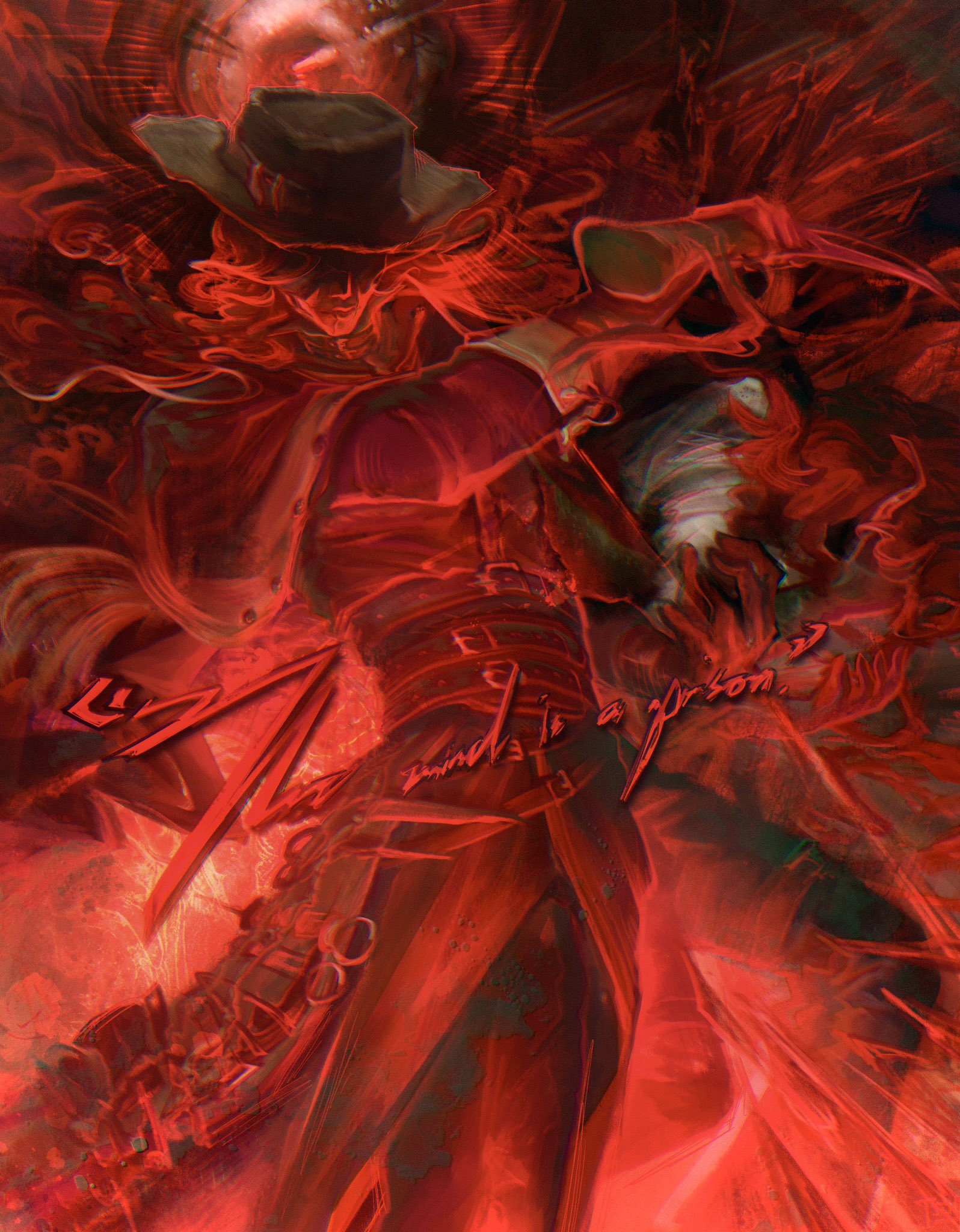 Safebooru - 1boy aleph (reverse:1999) black hat cape covered eyes cowboy shot dark background ...