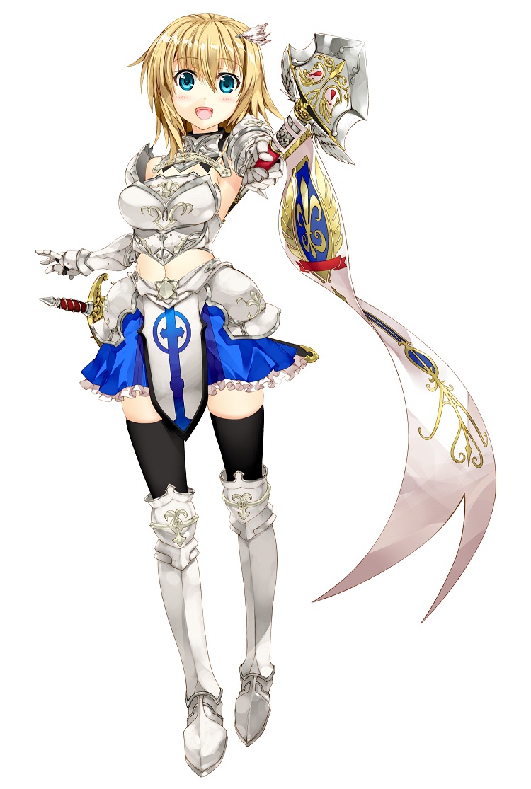Safebooru - 1girl armor armored dress artist request black legwear blonde hair blue dress boots ...
