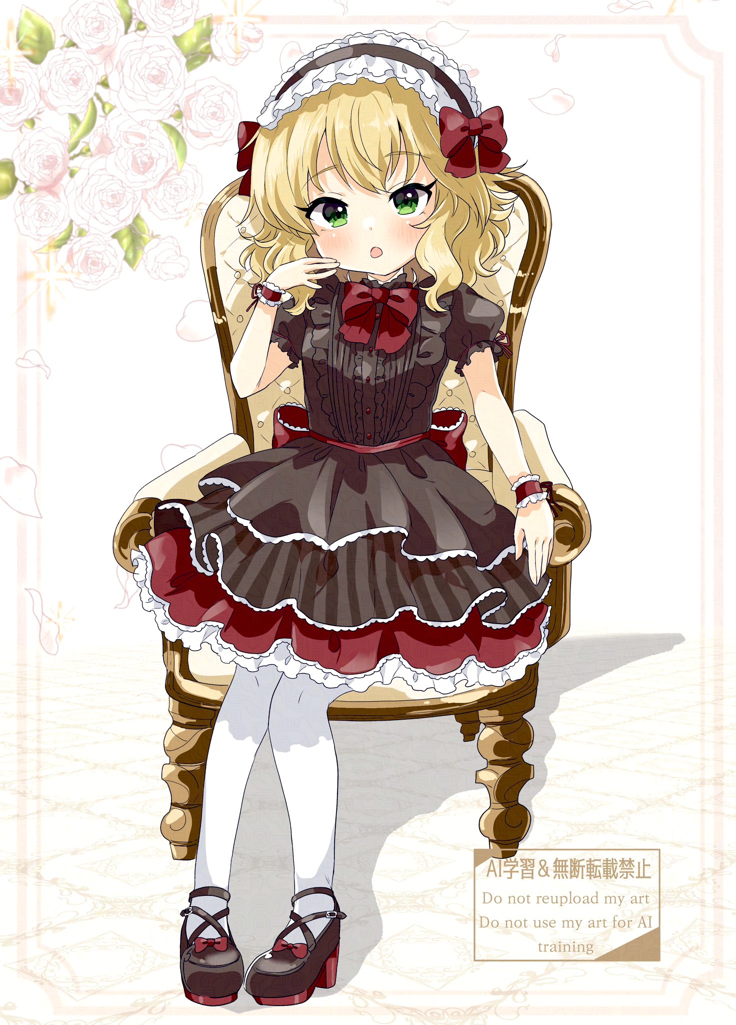 Safebooru - 1girl :o alternate costume armchair black dress black shoes blonde hair blush ...