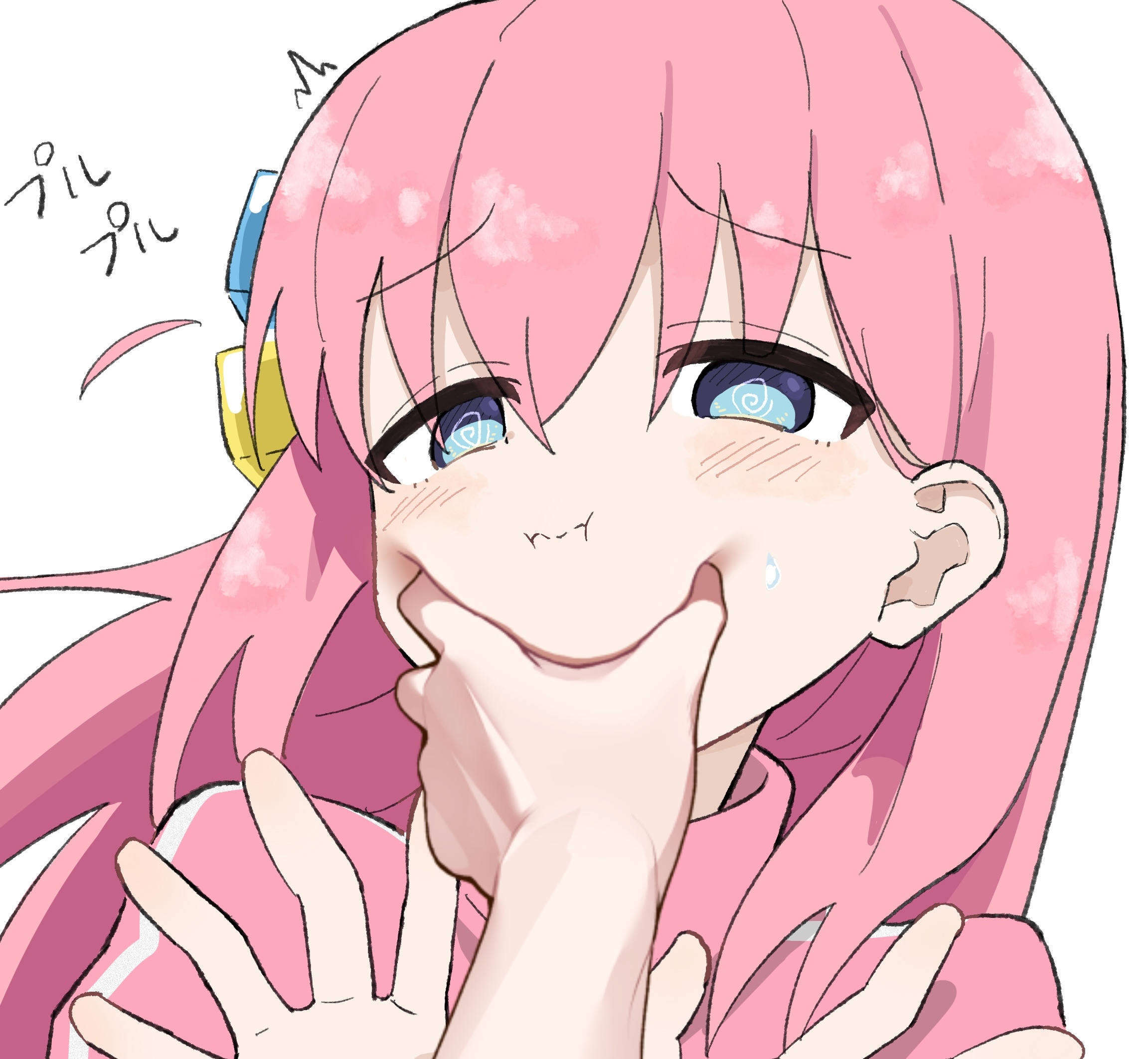 Safebooru - 1girl 1other :t @ @ blue eyes bocchi the rock! cheek squash closed mouth cube hair ...