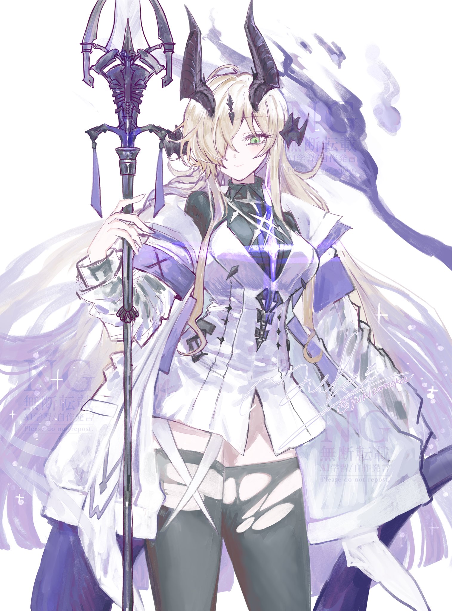 Safebooru - 1girl arknights black thighhighs blonde hair breasts chest jewel coat coat on ...