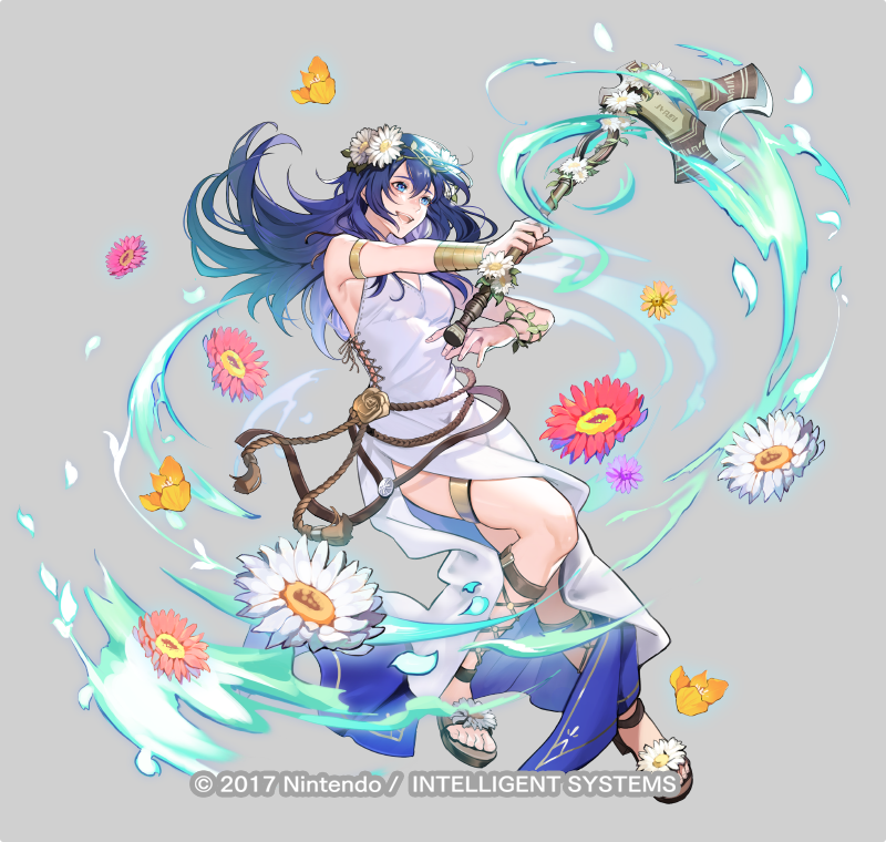 Safebooru - 1girl axe bare shoulders battle axe blue eyes blue hair bracelet breasts copyright ...