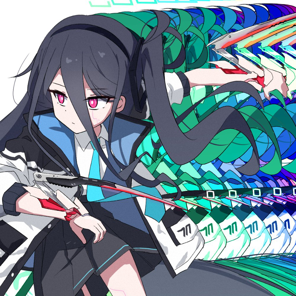 Safebooru - 1girl absurdly long hair afterimage aqua halo arm blade ...