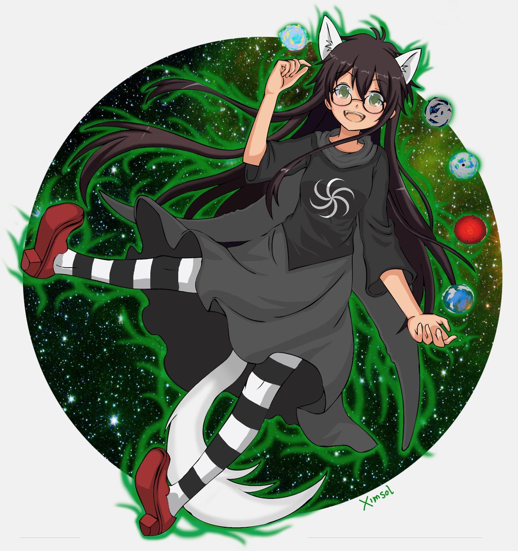 Safebooru - 1girl animal ears black hair dog ears dress glasses green ...