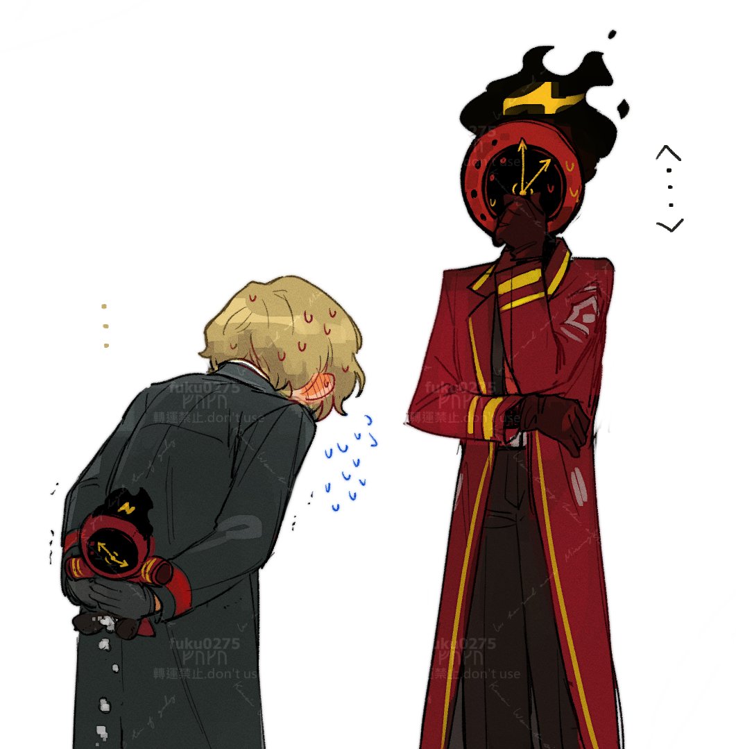 Safebooru - 1boy 1other black gloves black suit blonde hair blush bowing character doll cowboy ...