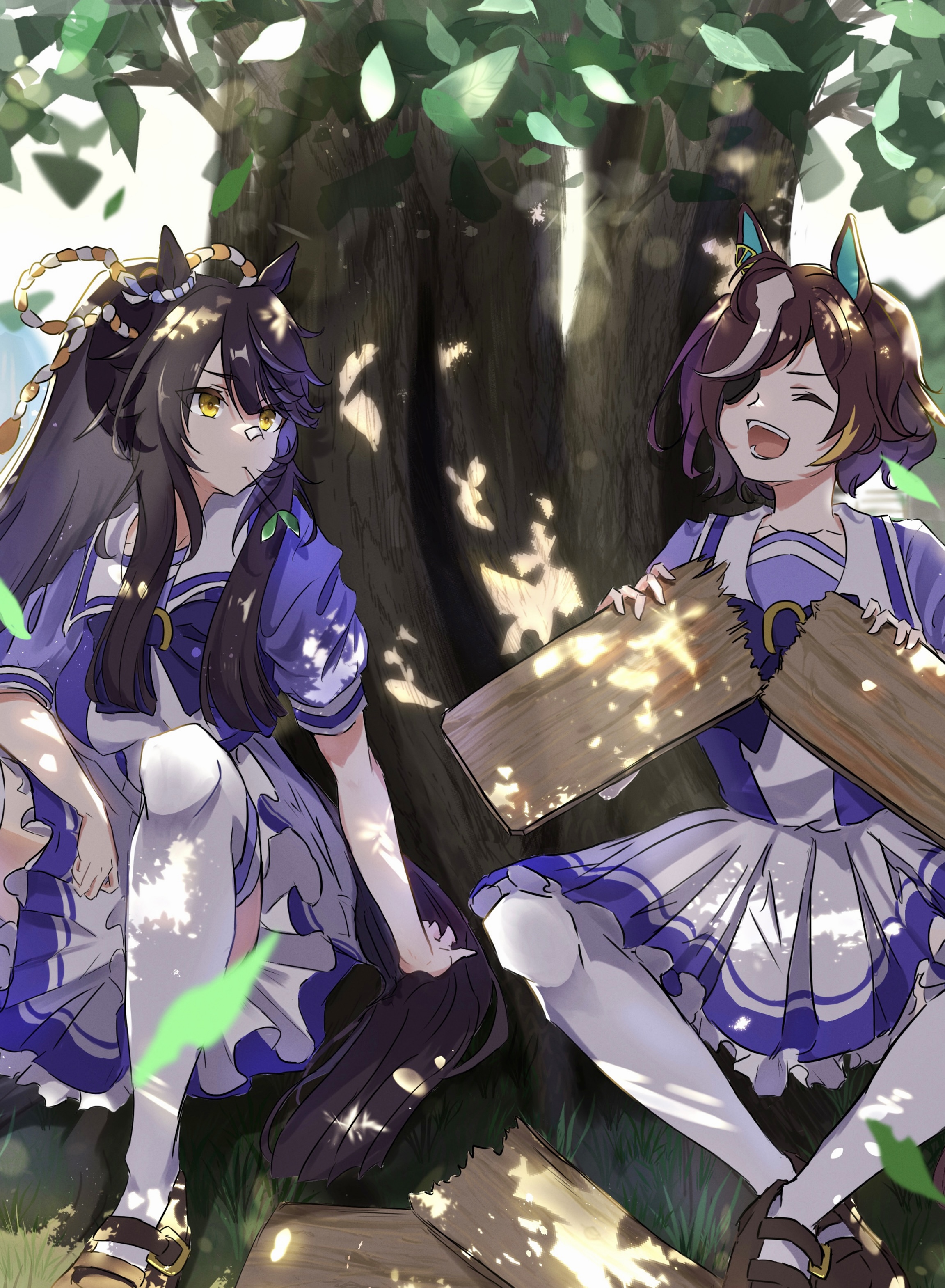 Safebooru - 2girls absurdres animal ears bandaid bandaid on face bandaid on nose black hair ...