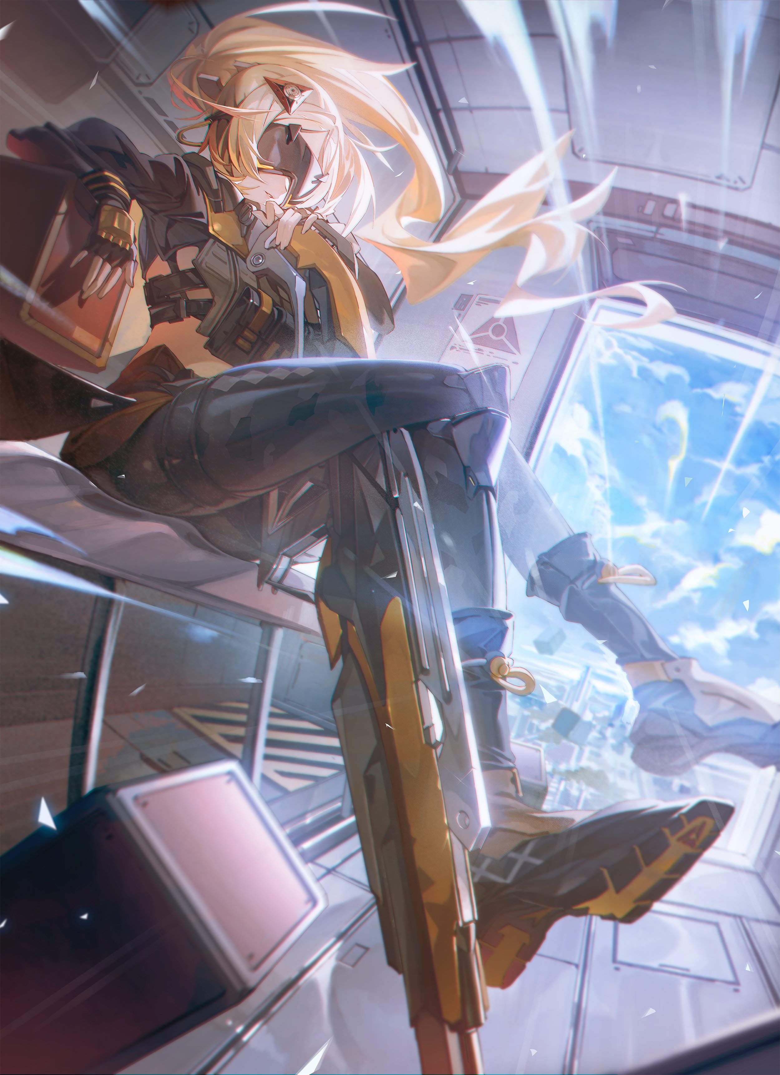 Safebooru - 1girl absurdres black blindfold black boots black gloves black pants blindfold ...