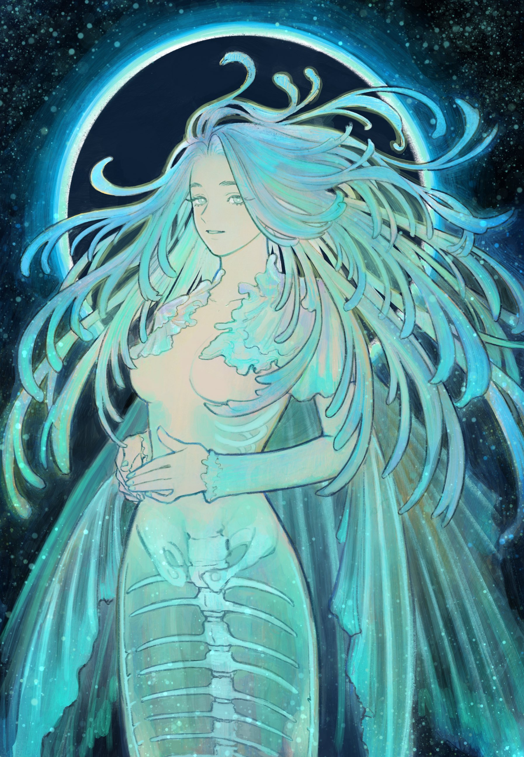 Safebooru 1girl Absurdres Blue Eyes Blue Hair Bone Colored Skin 8587