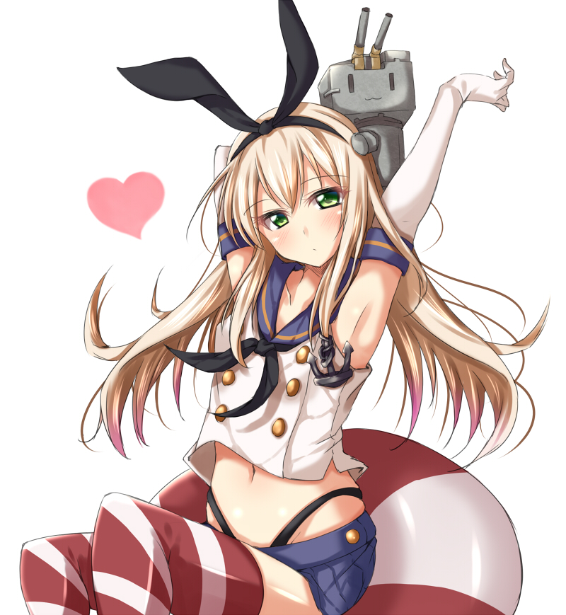 Safebooru - 1girl anchor arm up armpits blonde hair blush elbow gloves gloves green eyes ...