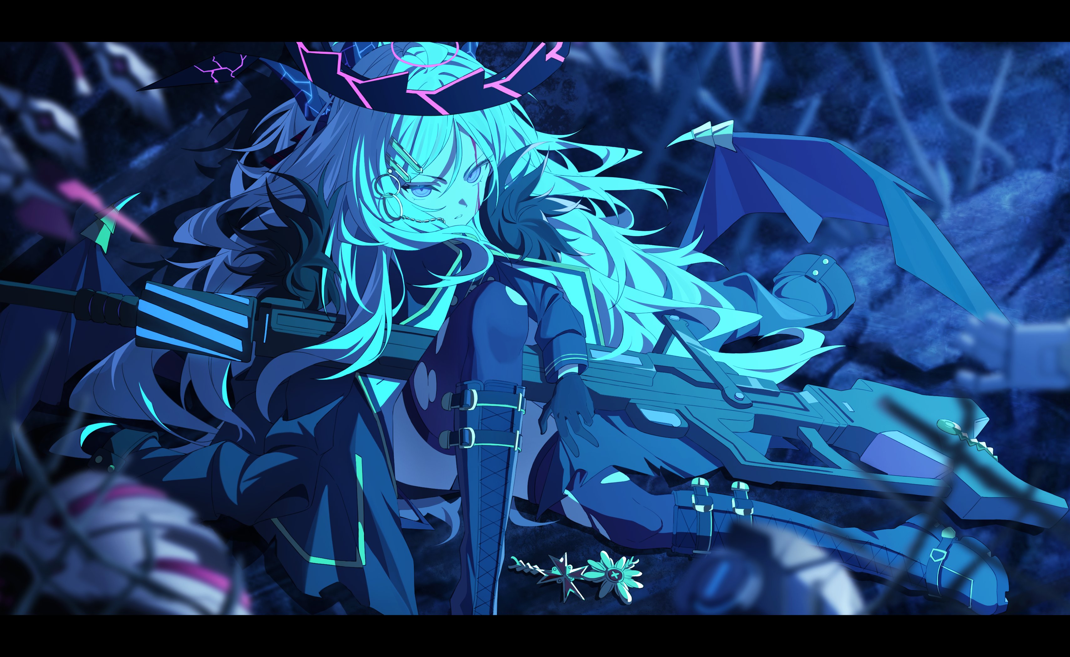 Safebooru - 1girl absurdres ahoge armband black coat black halo black thighhighs blue archive ...