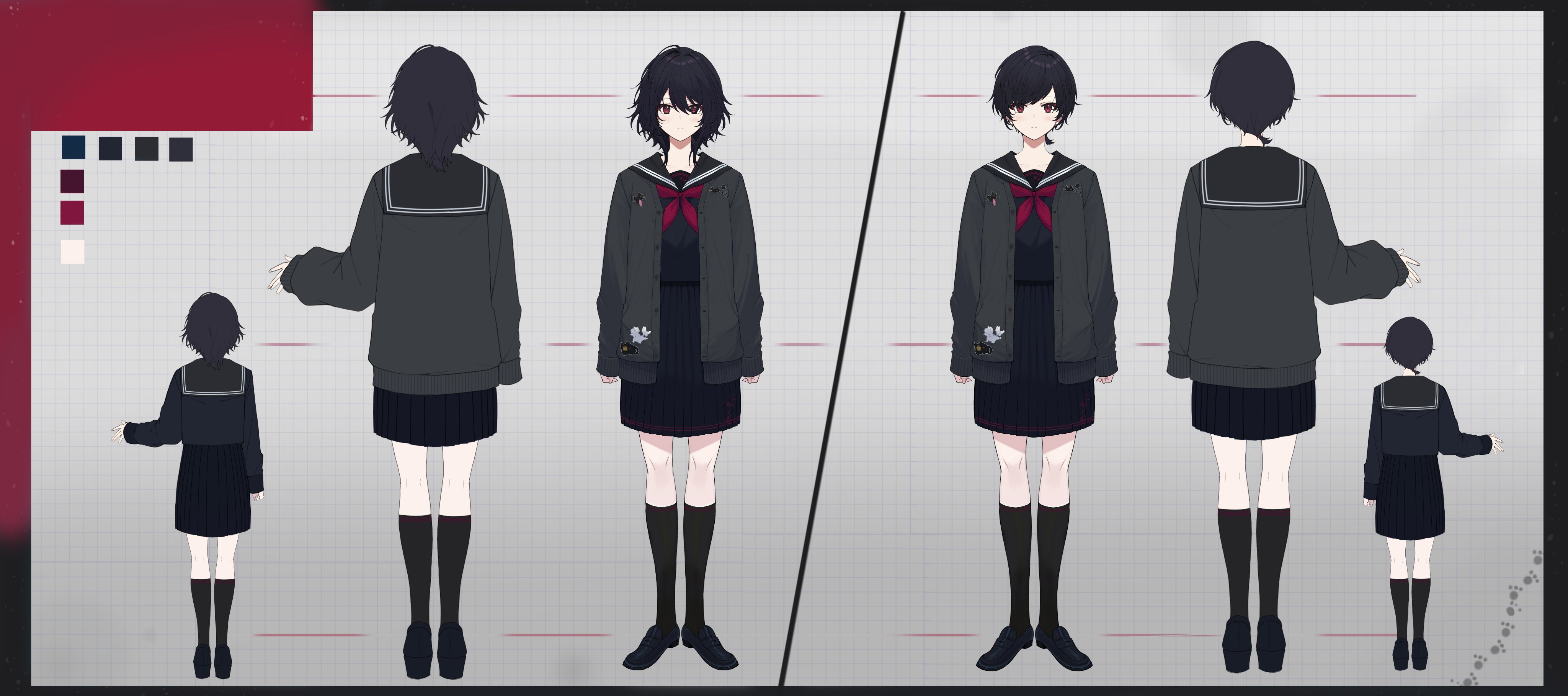 Safebooru - 1girl absurdres black hair black sailor collar black serafuku black shoes black ...