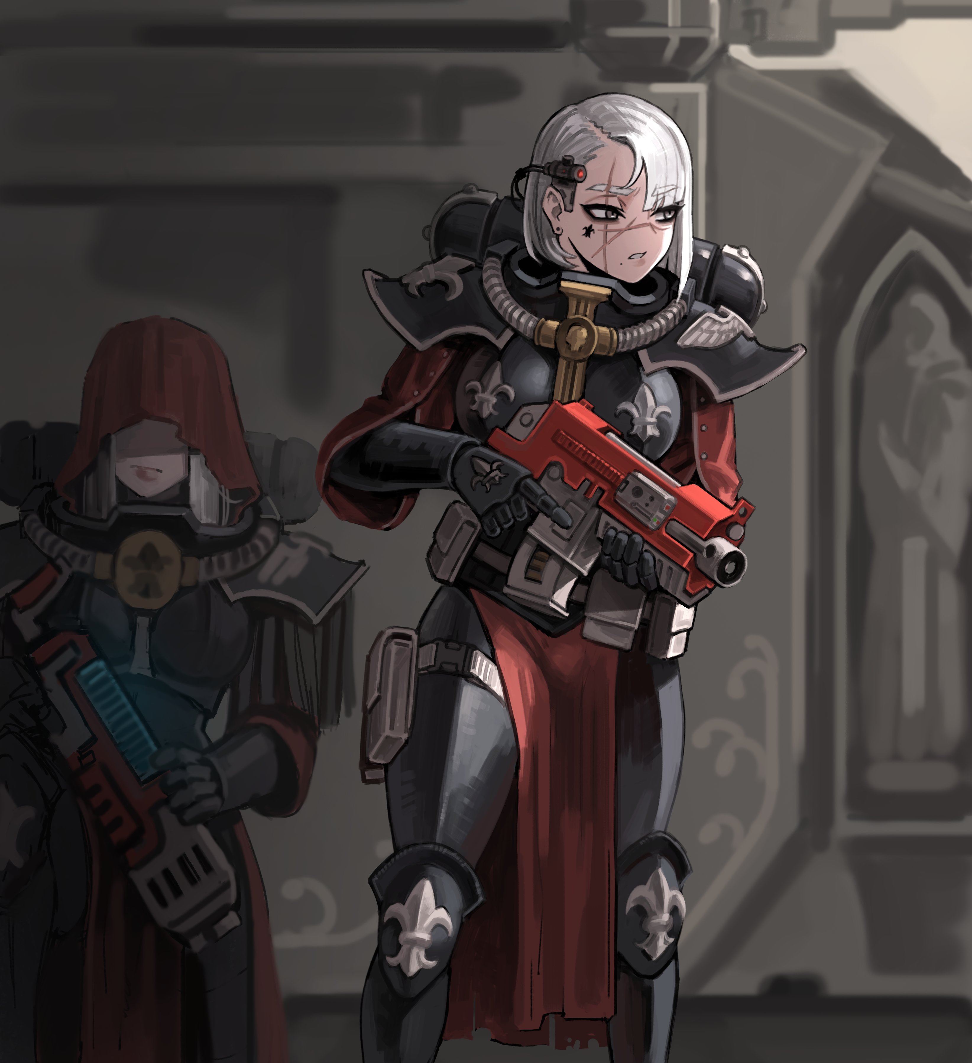Safebooru - absurdres adepta sororitas armor bolter fleur-de-lis ...