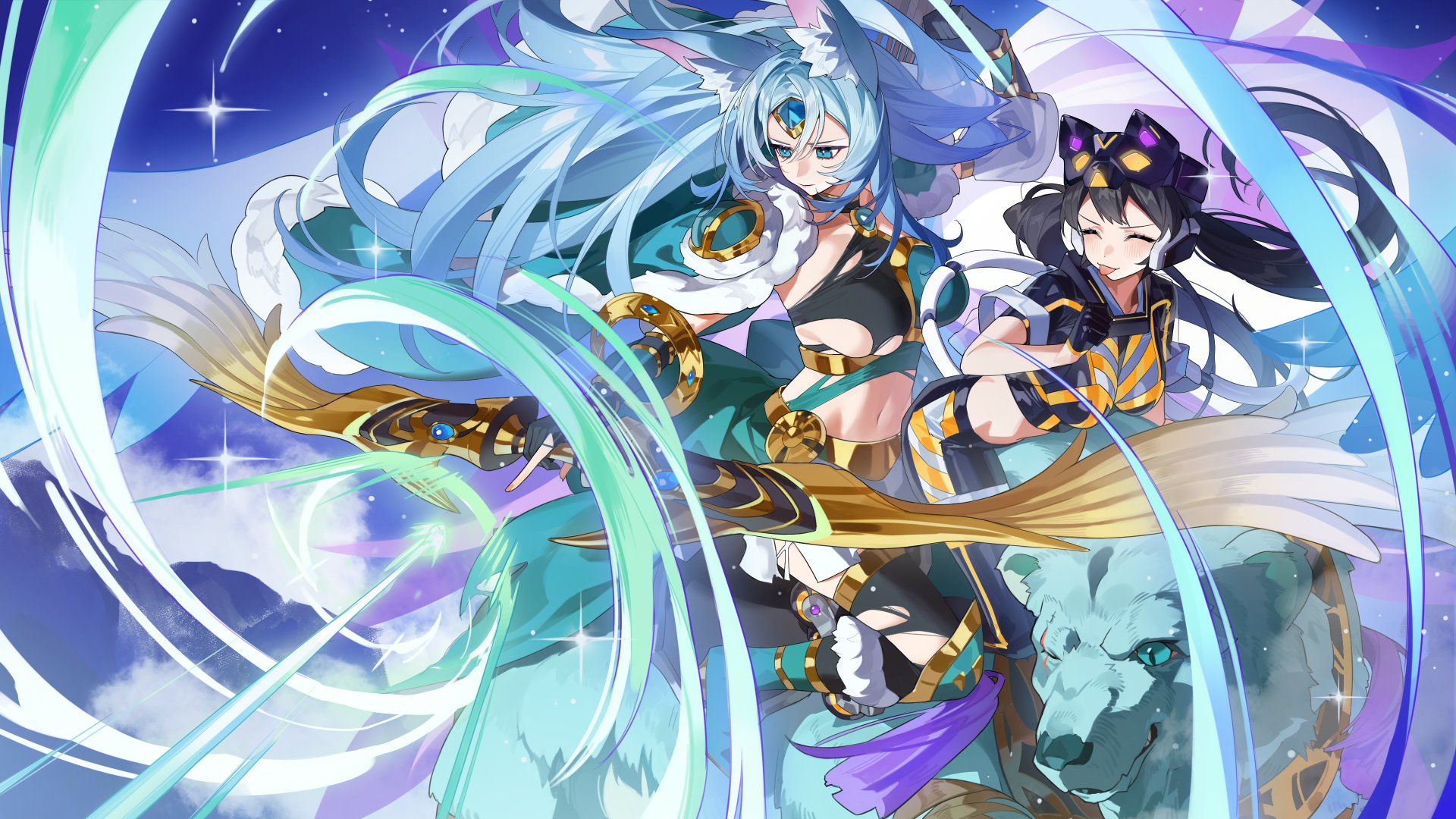 Safebooru - 2girls :p animal ear fluff animal ears apollousa bow of the ...