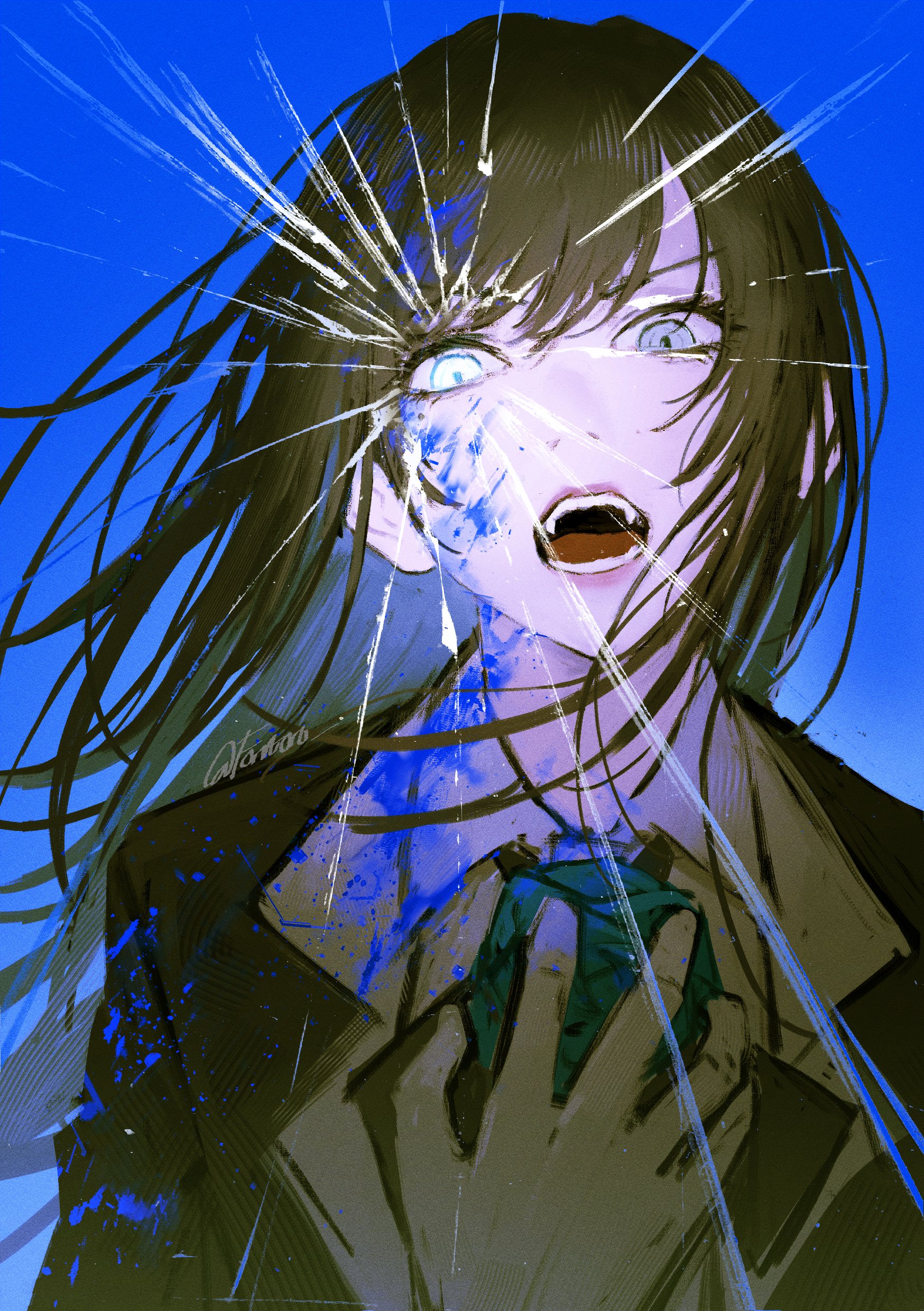 Safebooru - 1girl absurdres ado (utaite) black hair blue background ...