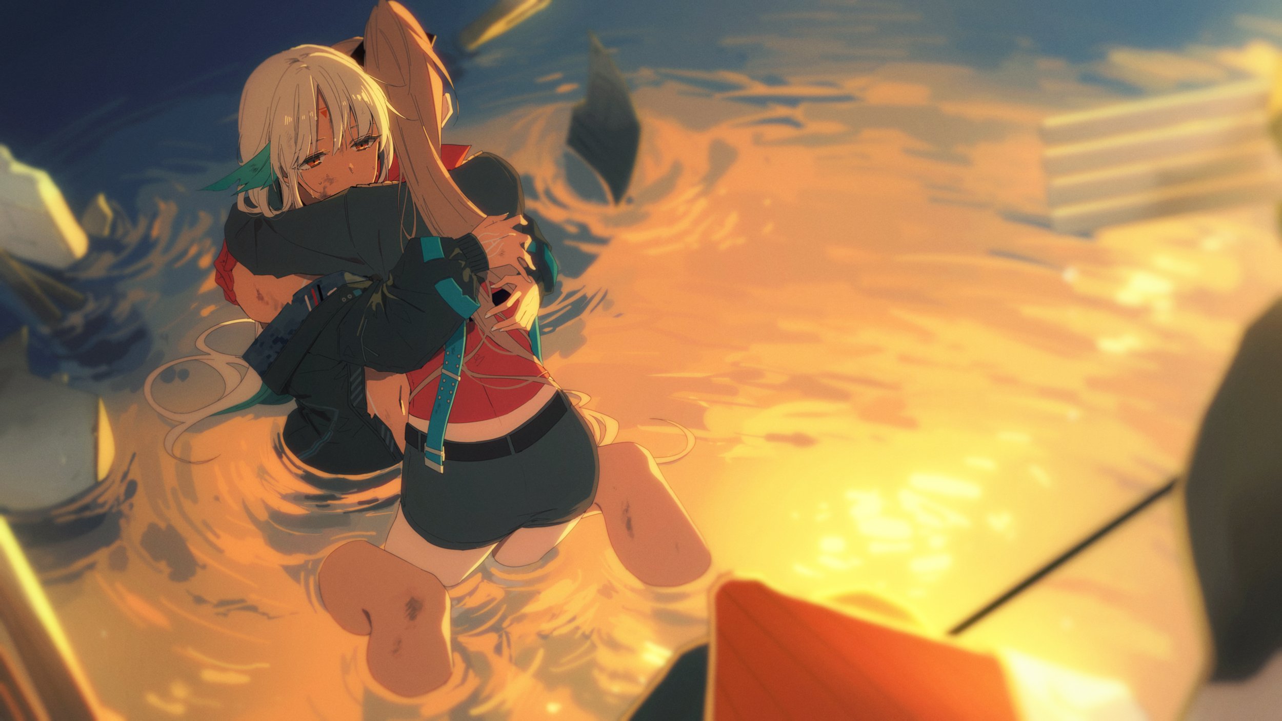 Safebooru - 2girls amazuki jou arms around neck azur lane bare shoulders black jacket black ...