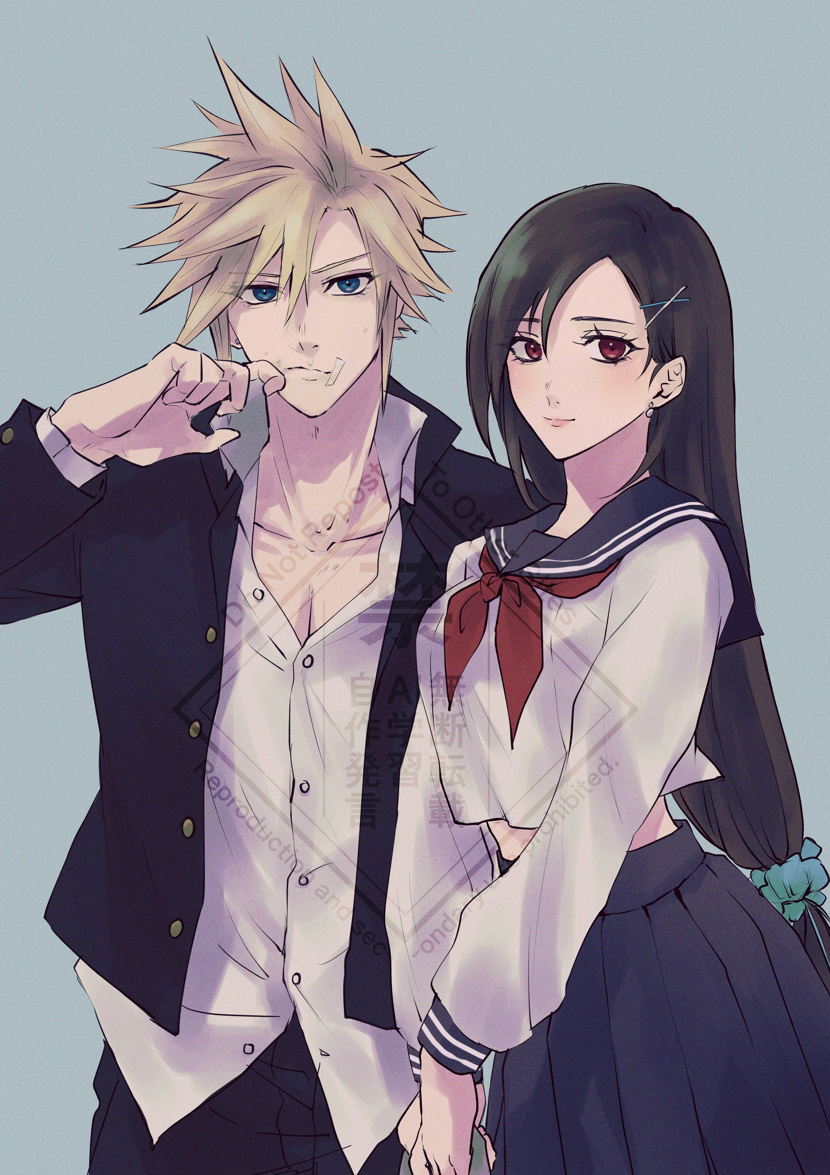 Safebooru - 1boy 1girl absurdres bandaid bandaid on cheek bandaid on face black hair black ...