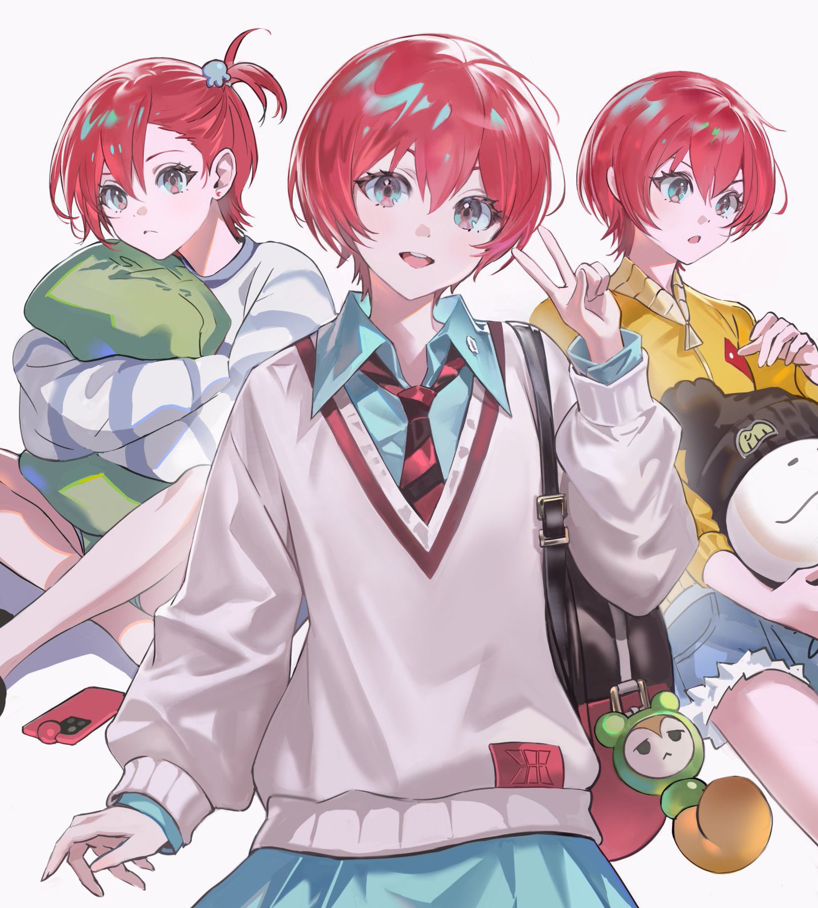 Safebooru - 1girl amate yuzuriha aqua eyes aqua shirt aqua skirt bag beanie black hat blush ...