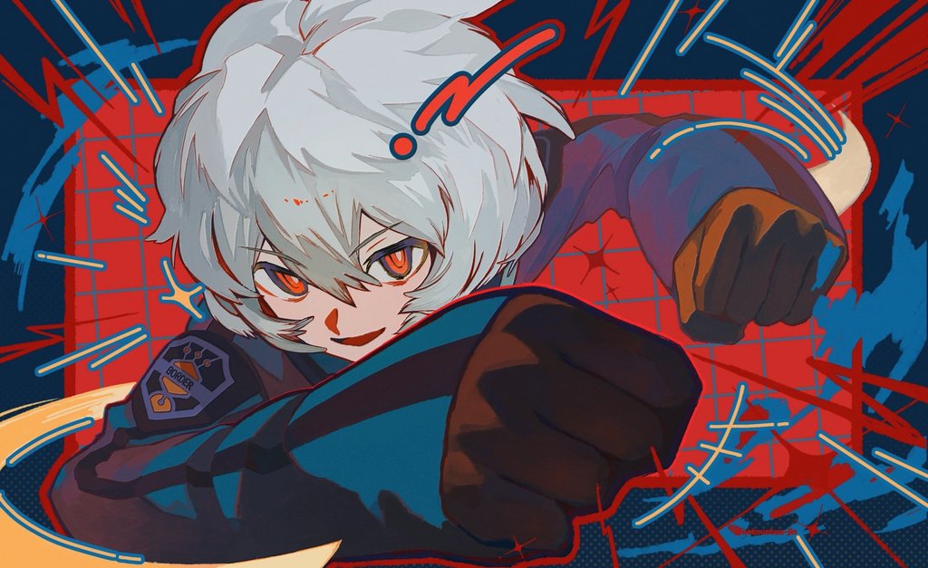 Safebooru - 1boy black gloves blue background blue jacket gloves jacket ...